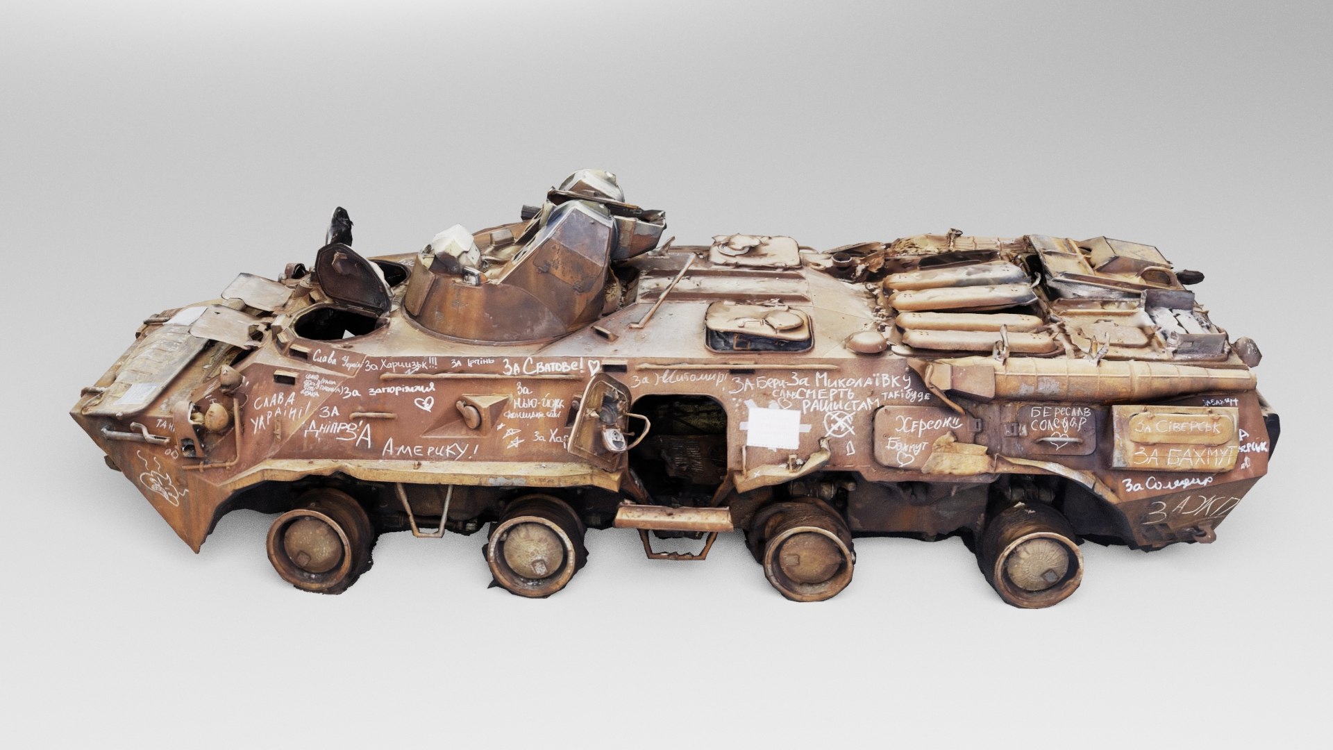 3D Destroyed BTR-80 Burnt Down Wheeled Amphibious Armoured Personnel ...