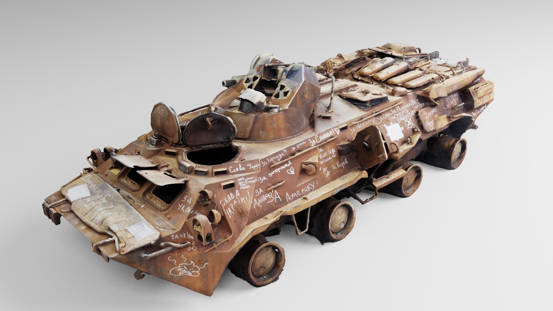 3D Destroyed BTR-80 Burnt Down Wheeled Amphibious Armoured Personnel ...