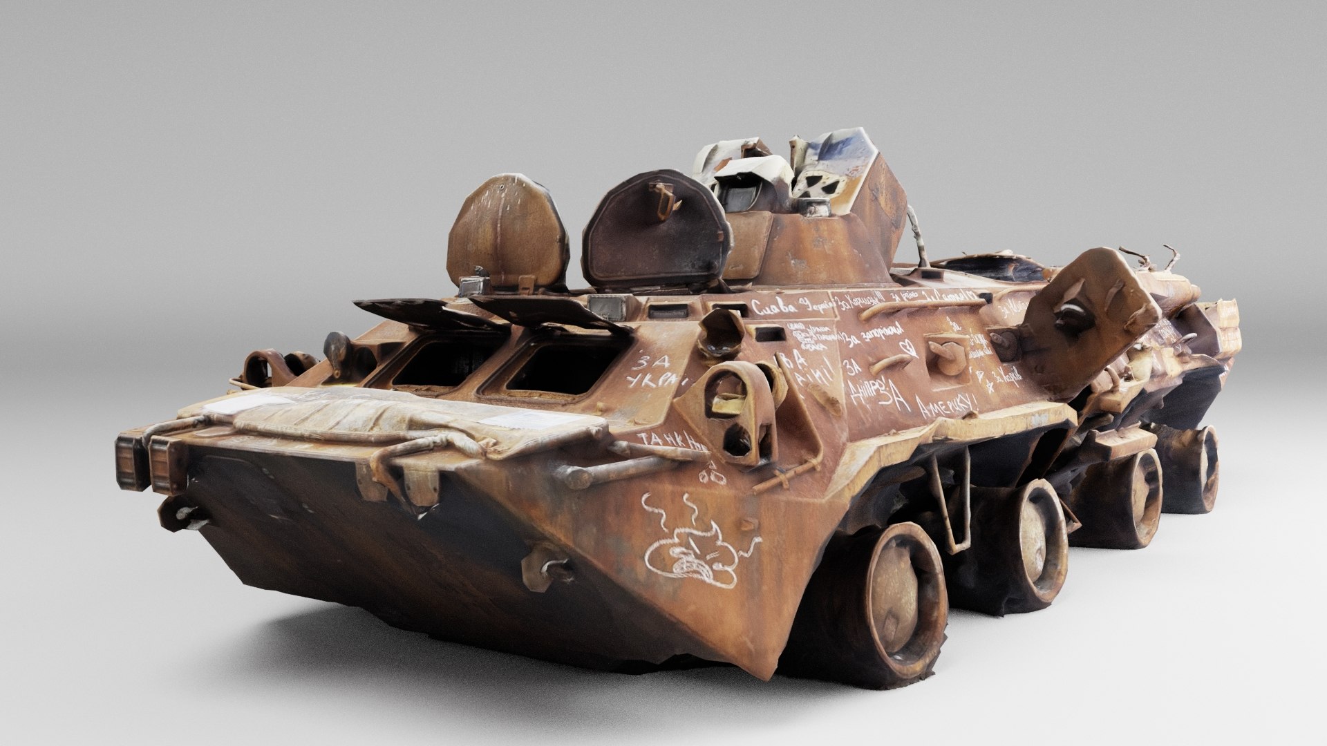 3D Destroyed BTR-80 Burnt Down Wheeled Amphibious Armoured Personnel ...