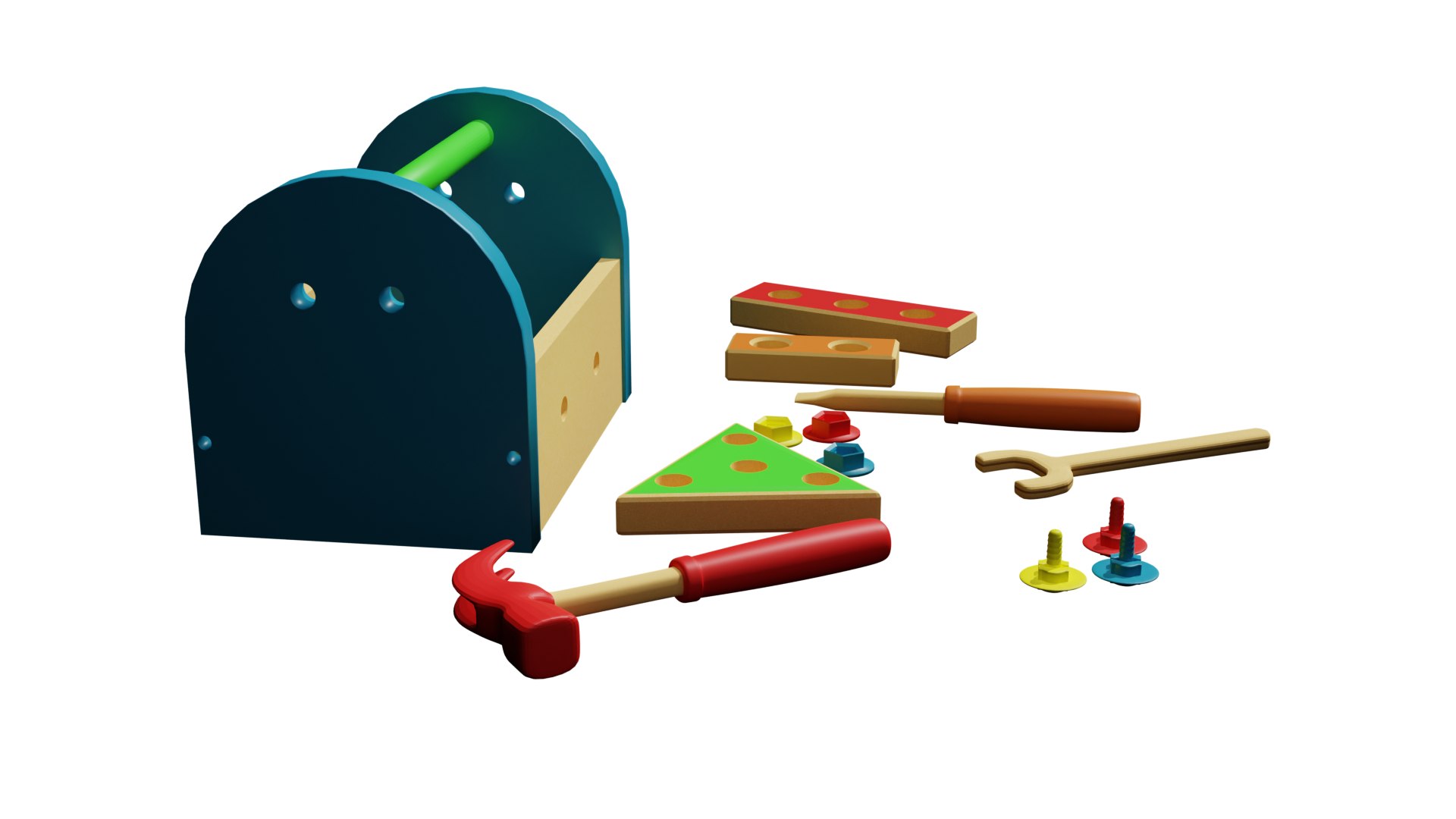 Toy carpenter box with plastic tools model - TurboSquid 2022550