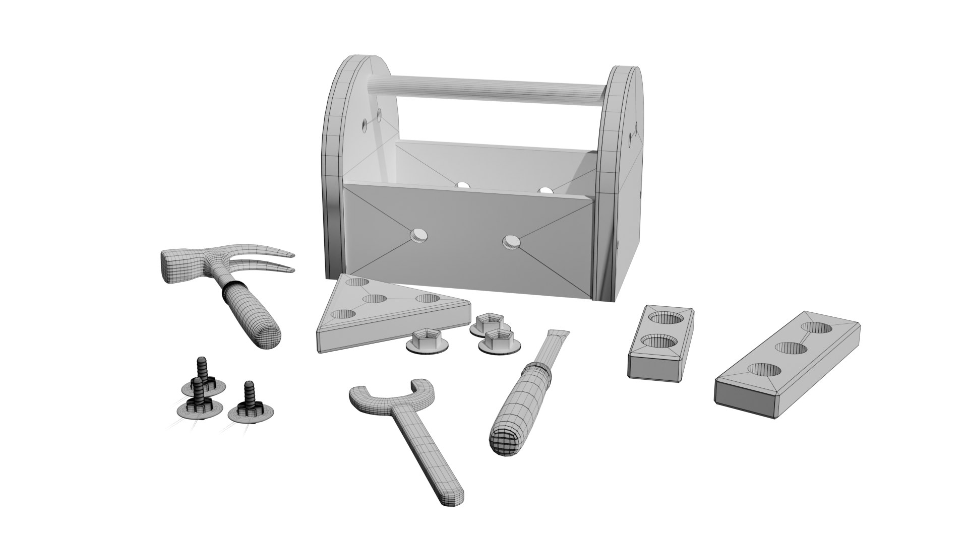 Toy carpenter box with plastic tools model - TurboSquid 2022550