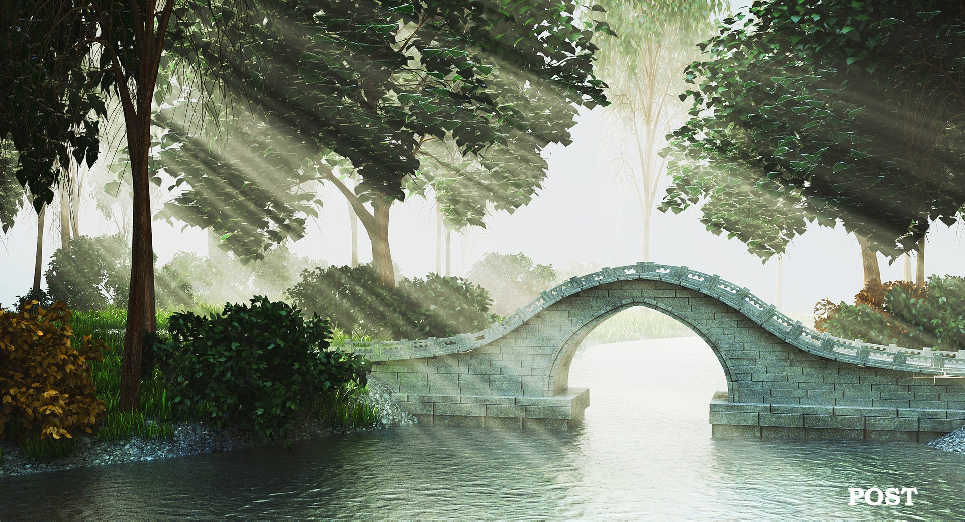 3d Scene Stone Bridge