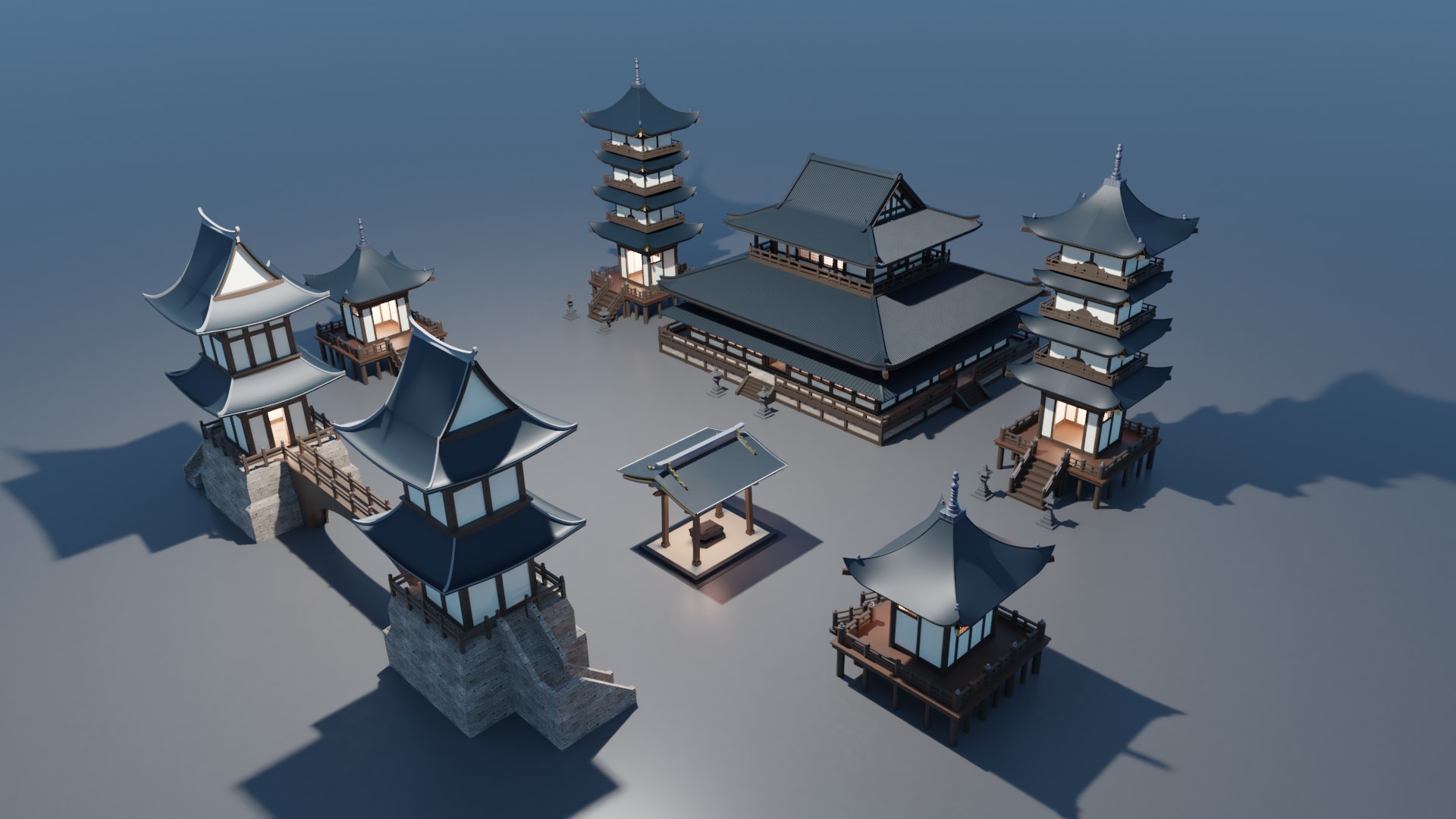 3D Model Set Japanese Temples - TurboSquid 1233128