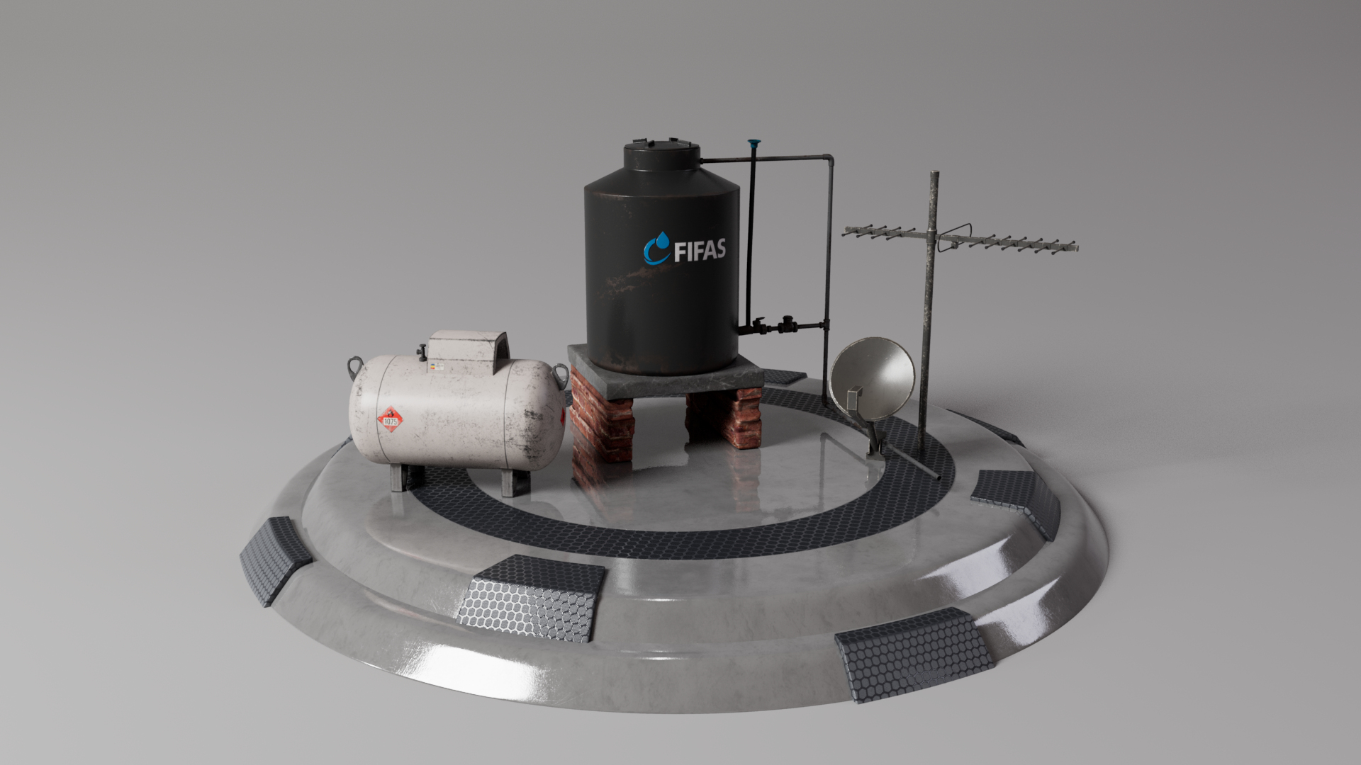 3D Urban Rooftop Props Water Tank Gas Tank TV Antennas Model ...