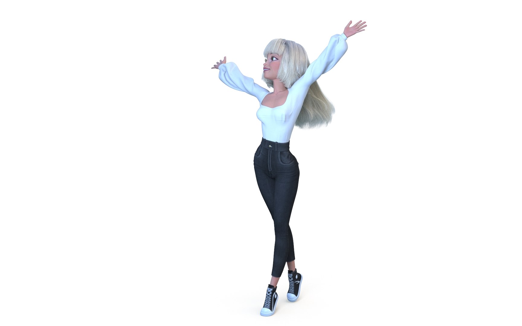 3D Model Cartoon Girl Blonde Casual Dancing White - TurboSquid 2271160