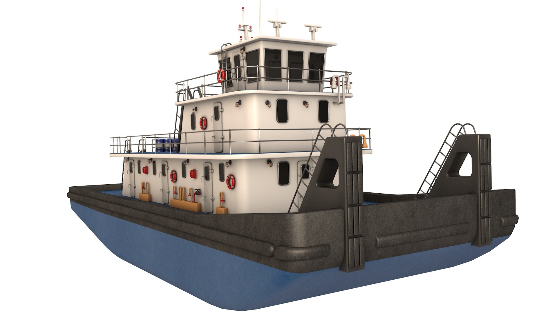 3D model Push Boat Ship with Pontoon Barge Loaded Concrete Slab ...