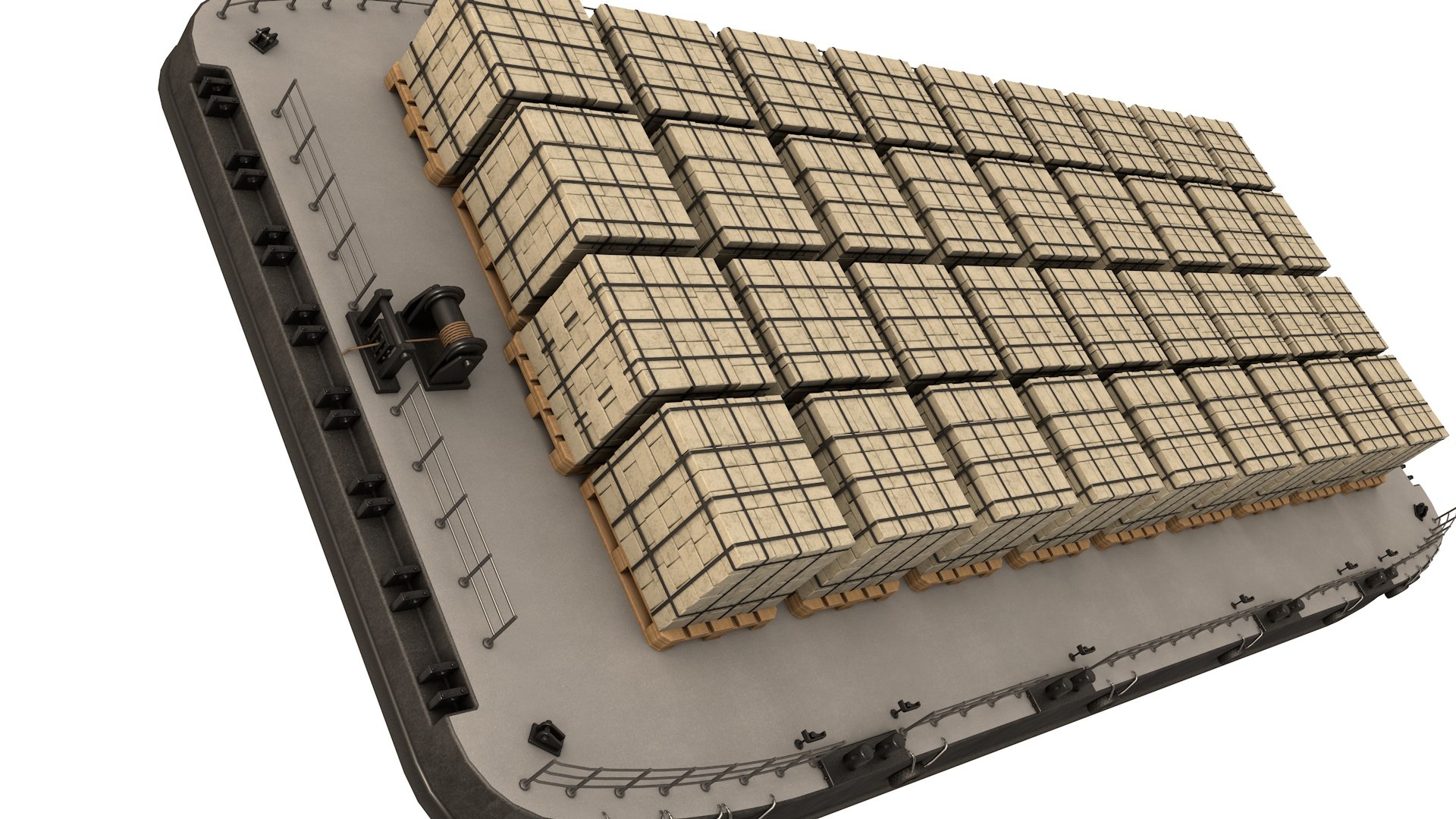 3D model Push Boat Ship with Pontoon Barge Loaded Concrete Slab ...