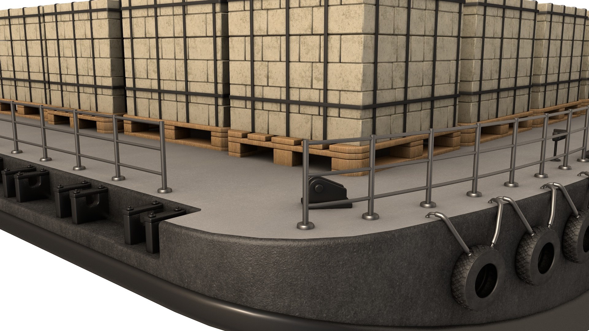 3D model Push Boat Ship with Pontoon Barge Loaded Concrete Slab ...