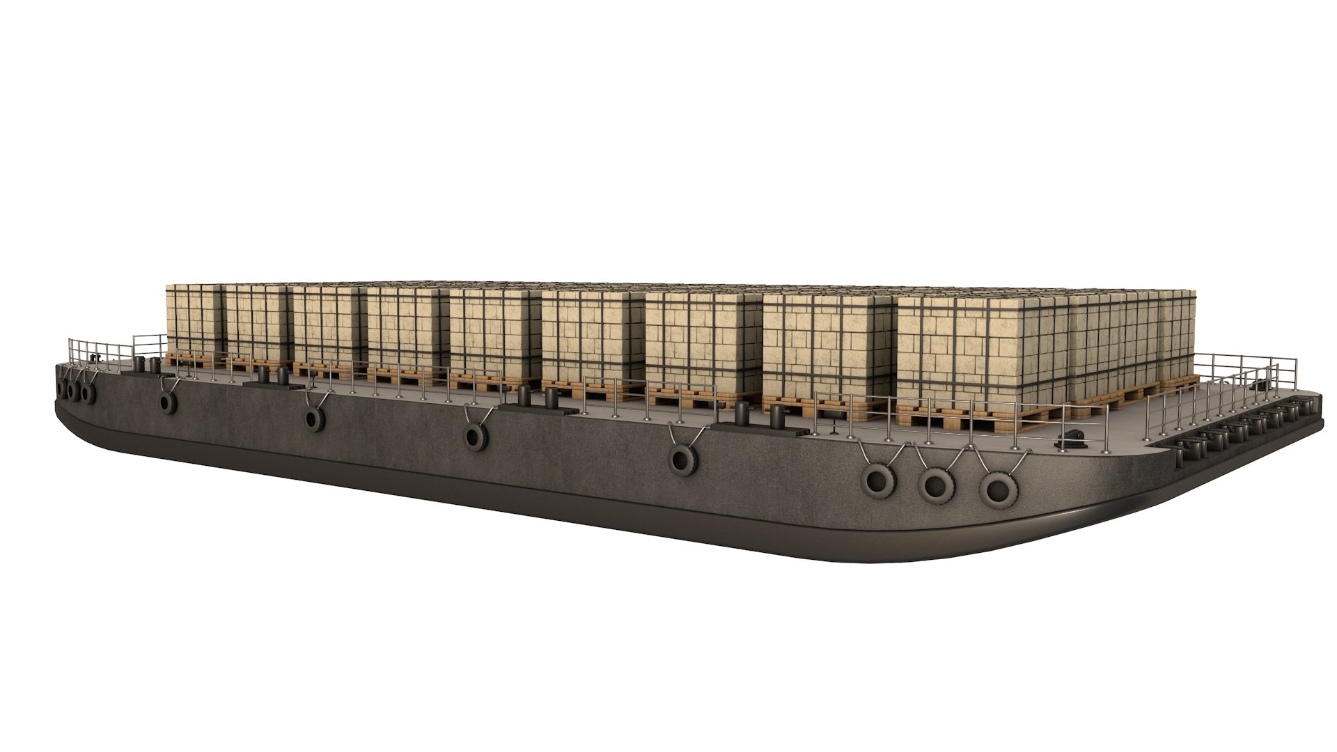 3D model Push Boat Ship with Pontoon Barge Loaded Concrete Slab ...