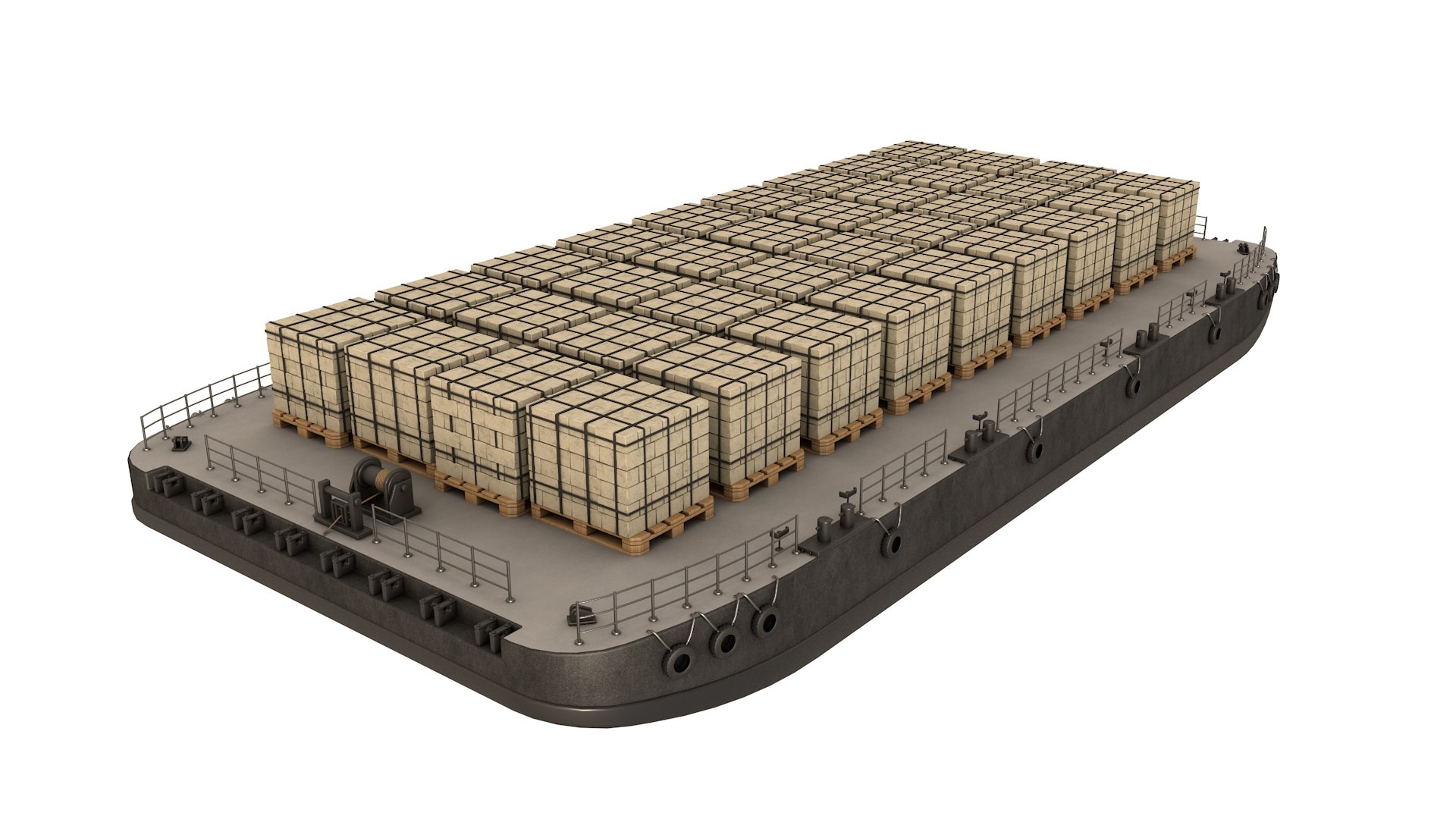 3D model Push Boat Ship with Pontoon Barge Loaded Concrete Slab ...
