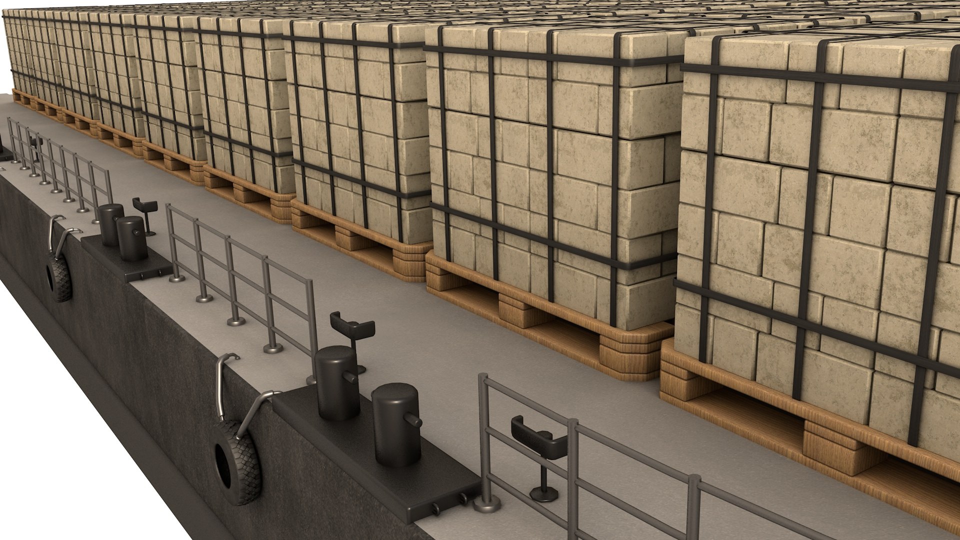 3D model Push Boat Ship with Pontoon Barge Loaded Concrete Slab ...