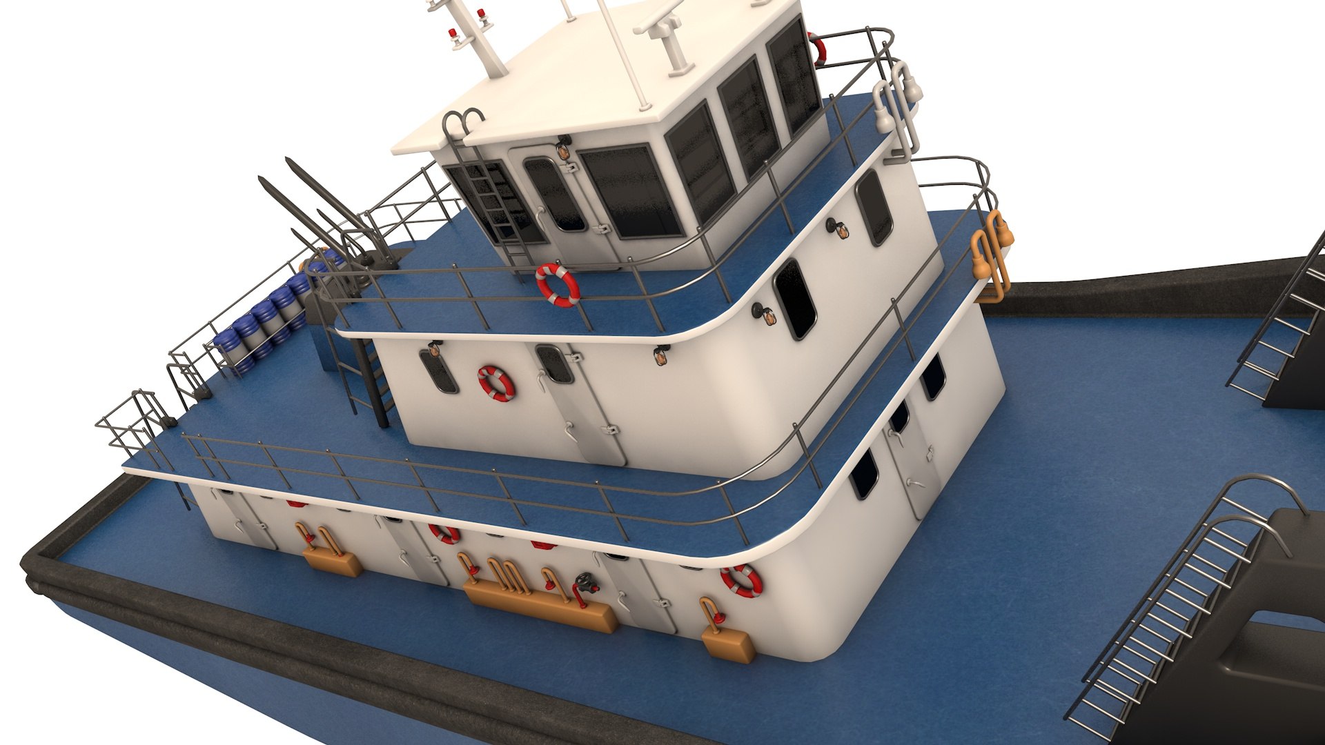 3D model Push Boat Ship with Pontoon Barge Loaded Concrete Slab ...