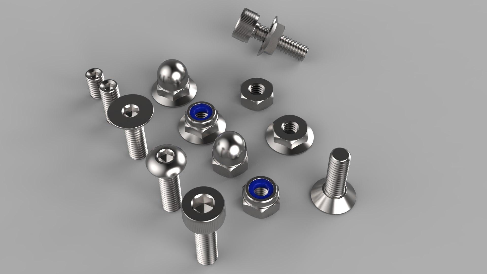 M3 Bolts Nuts Set 3D Model - TurboSquid 1641032