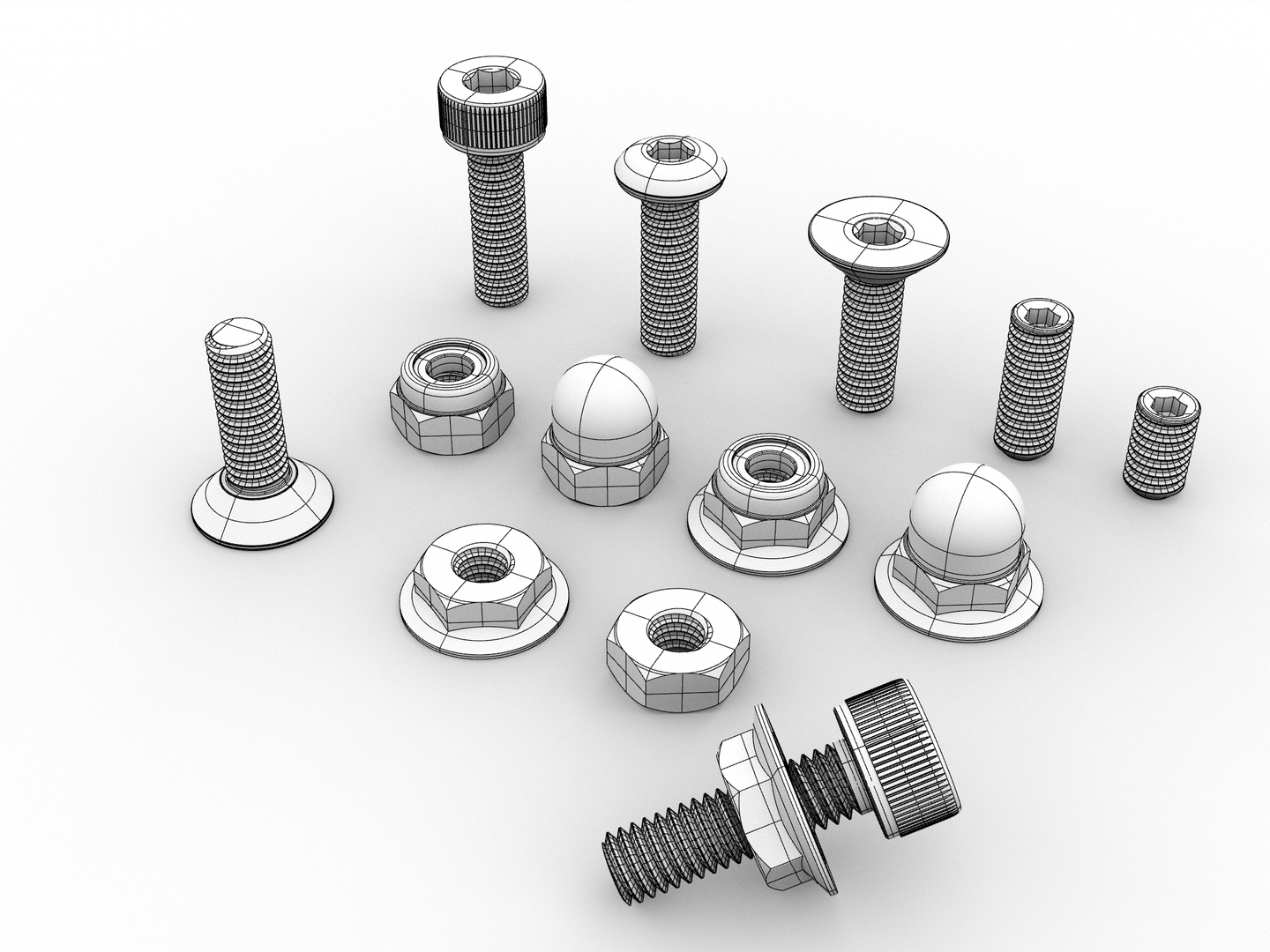 M3 bolts nuts set 3D model - TurboSquid 1641032