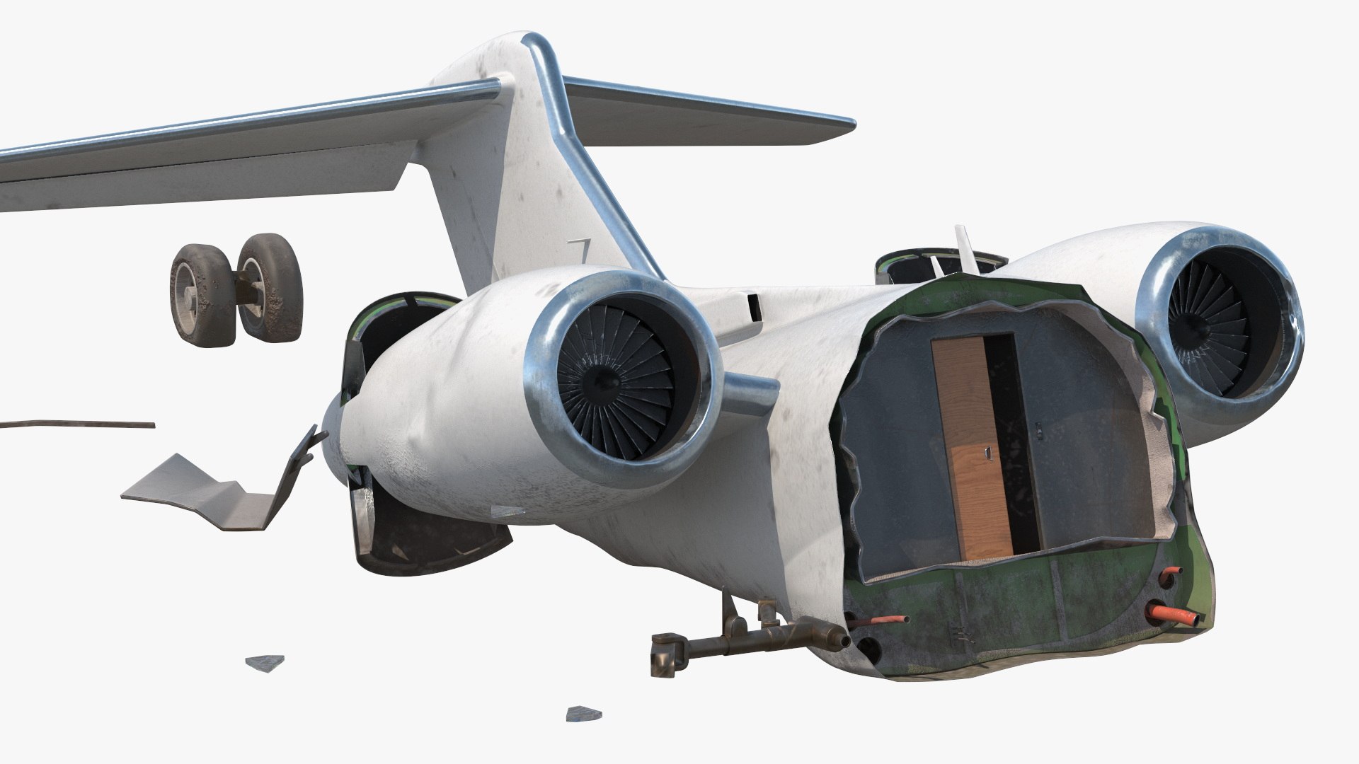 3D Model Crashed Jet Fuselage With Life Rafts - TurboSquid 2455536
