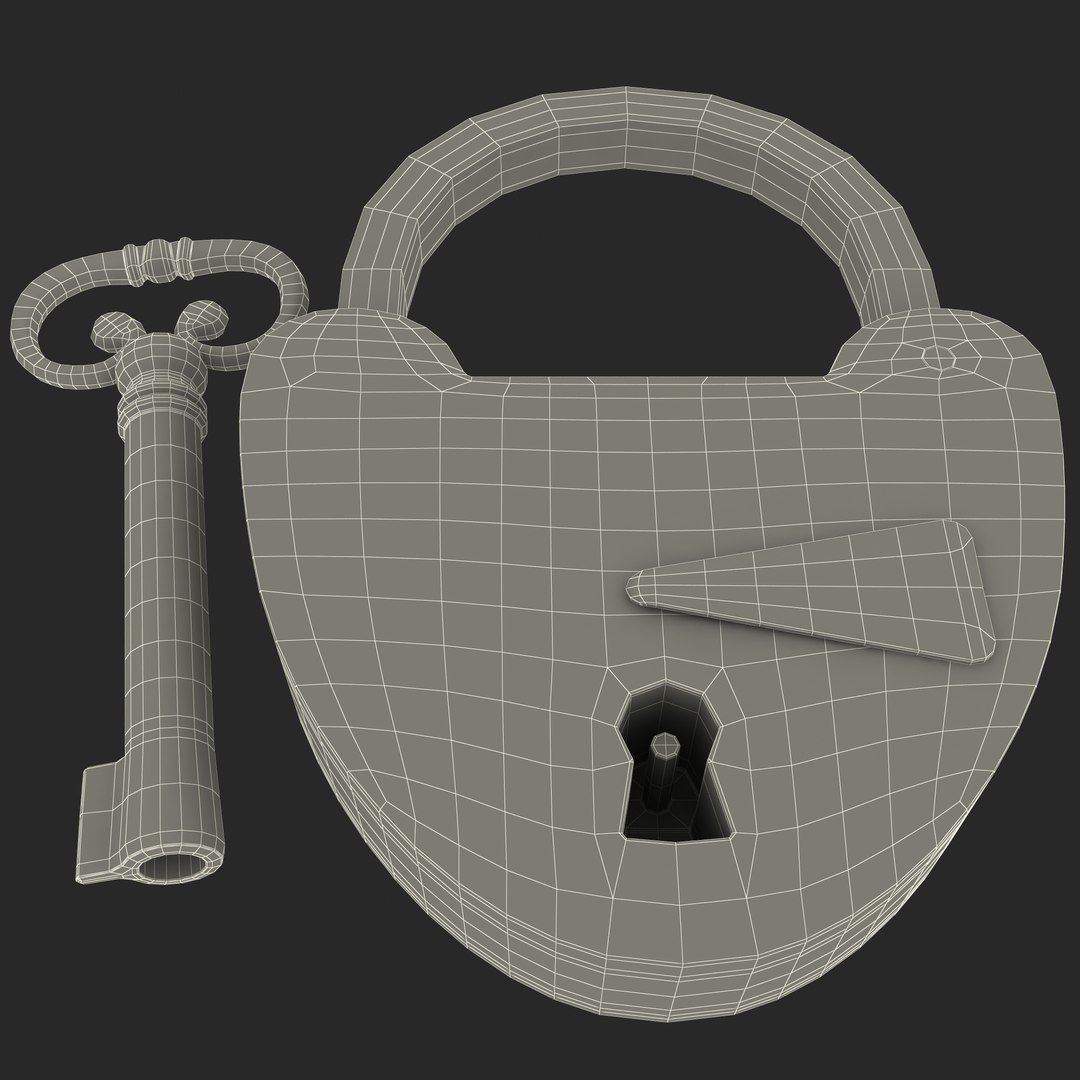 3d Antique Key Padlock Model
