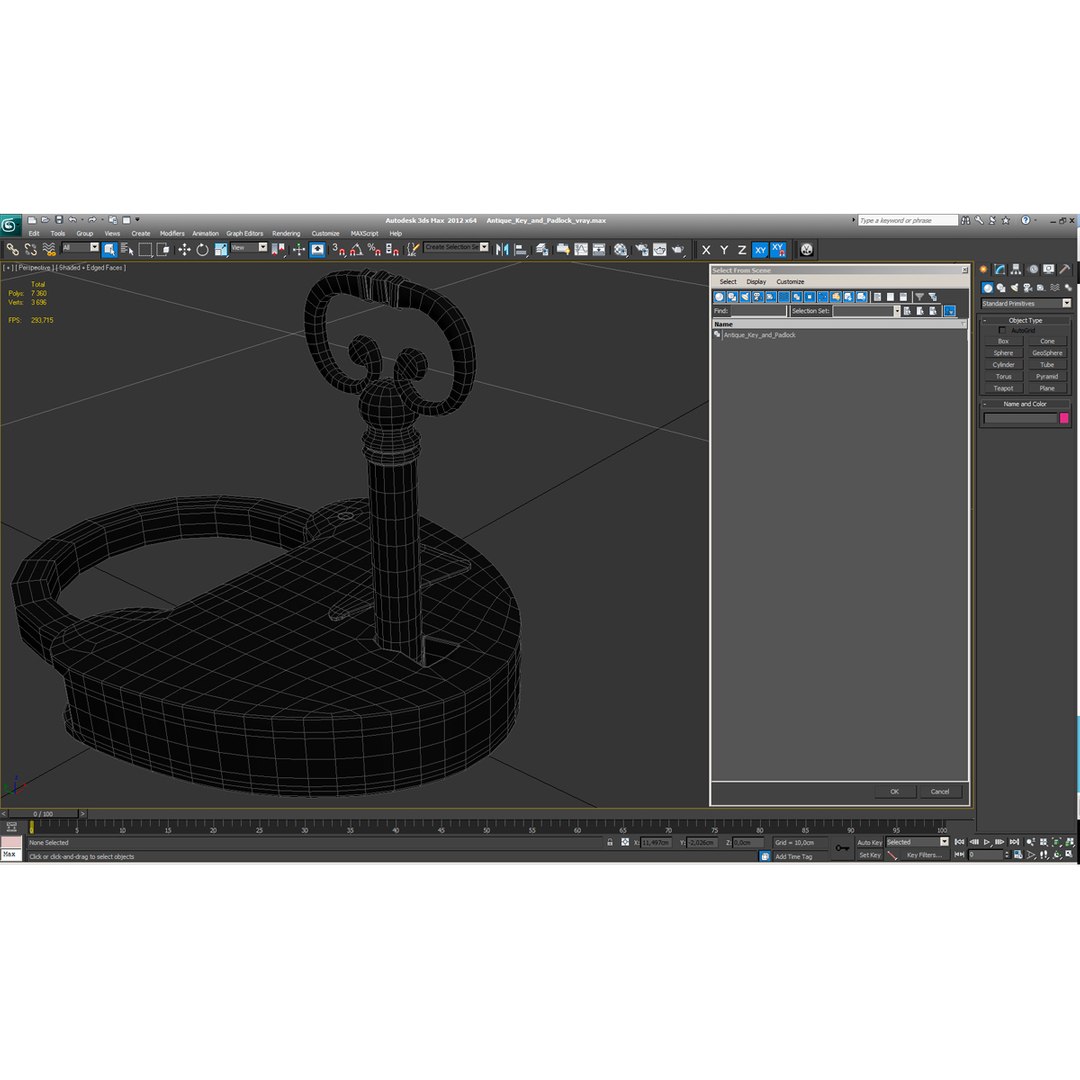 3d Antique Key Padlock Model