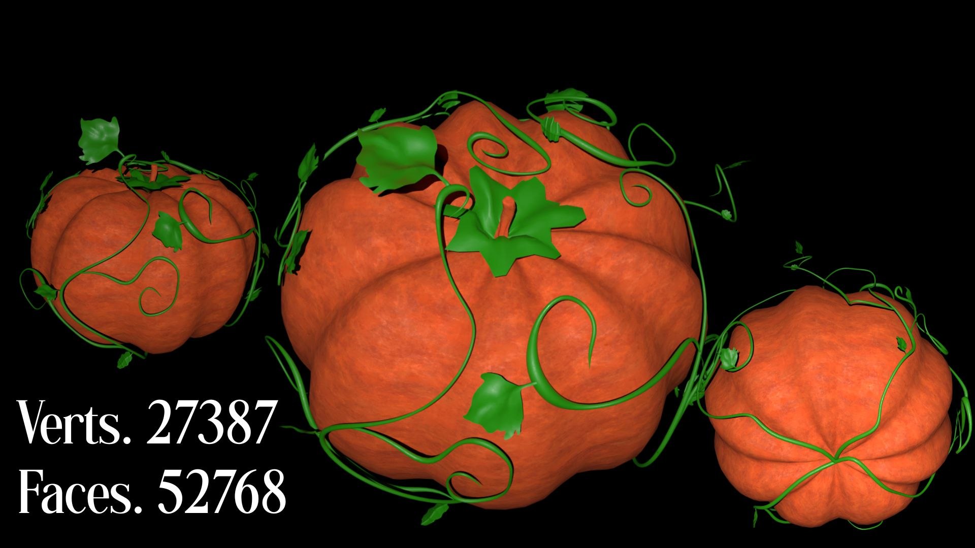 3D Realistic Pumpkin 3D Model With Vines And Leaves Halloween PBR Ready ...
