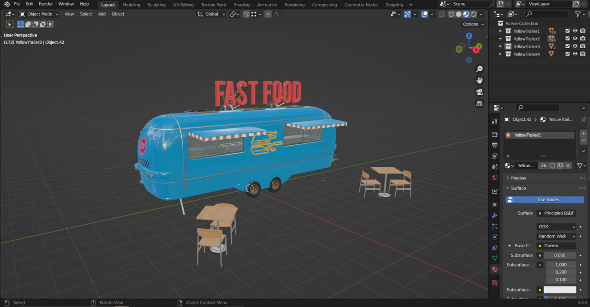 Blue Fast Food Trailer 3D Model - TurboSquid 2174915