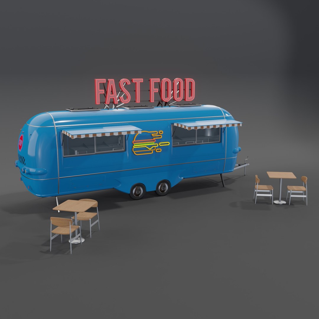 Blue Fast Food Trailer 3D Model - TurboSquid 2174915