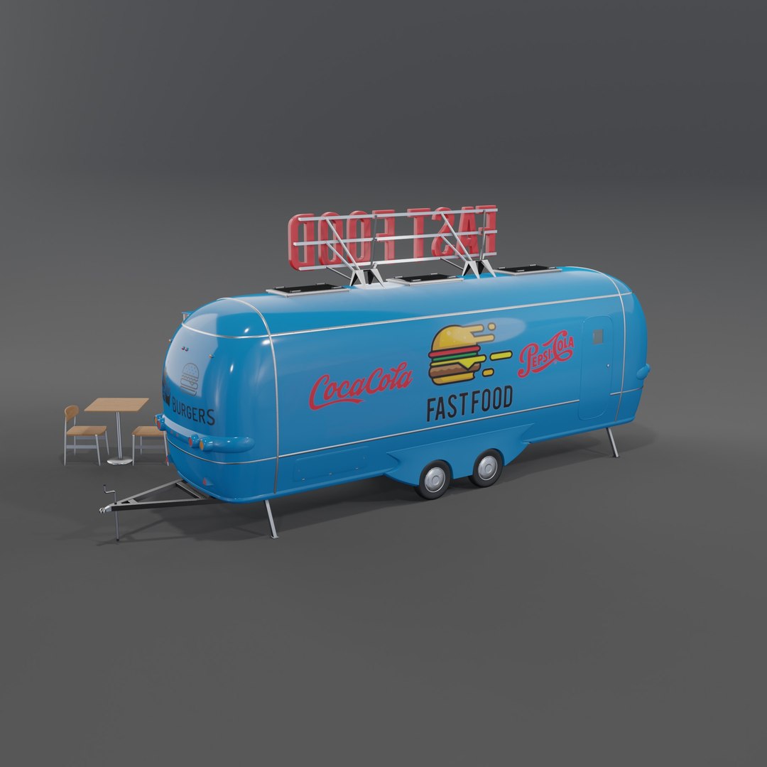 Blue Fast Food Trailer 3D Model - TurboSquid 2174915