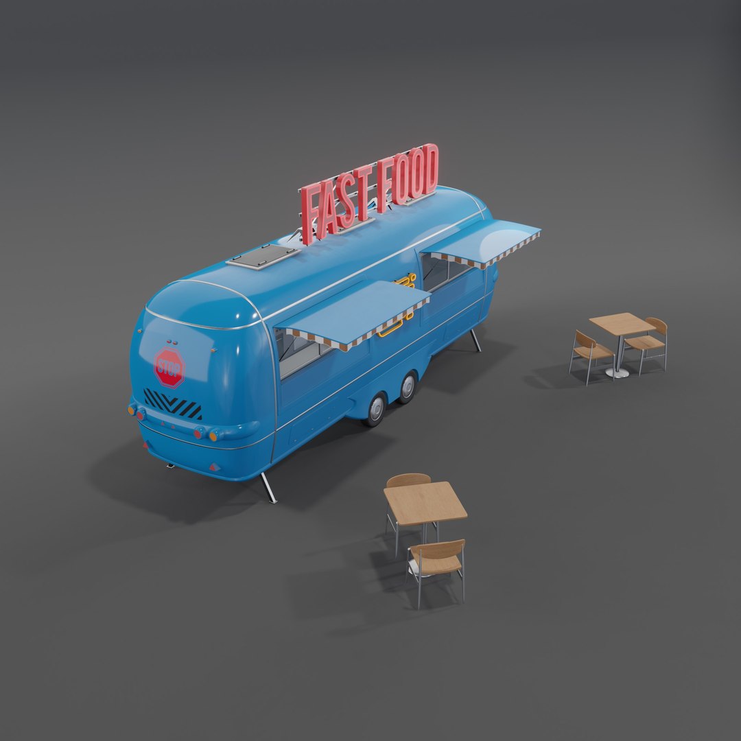 Blue Fast Food Trailer 3D Model - TurboSquid 2174915