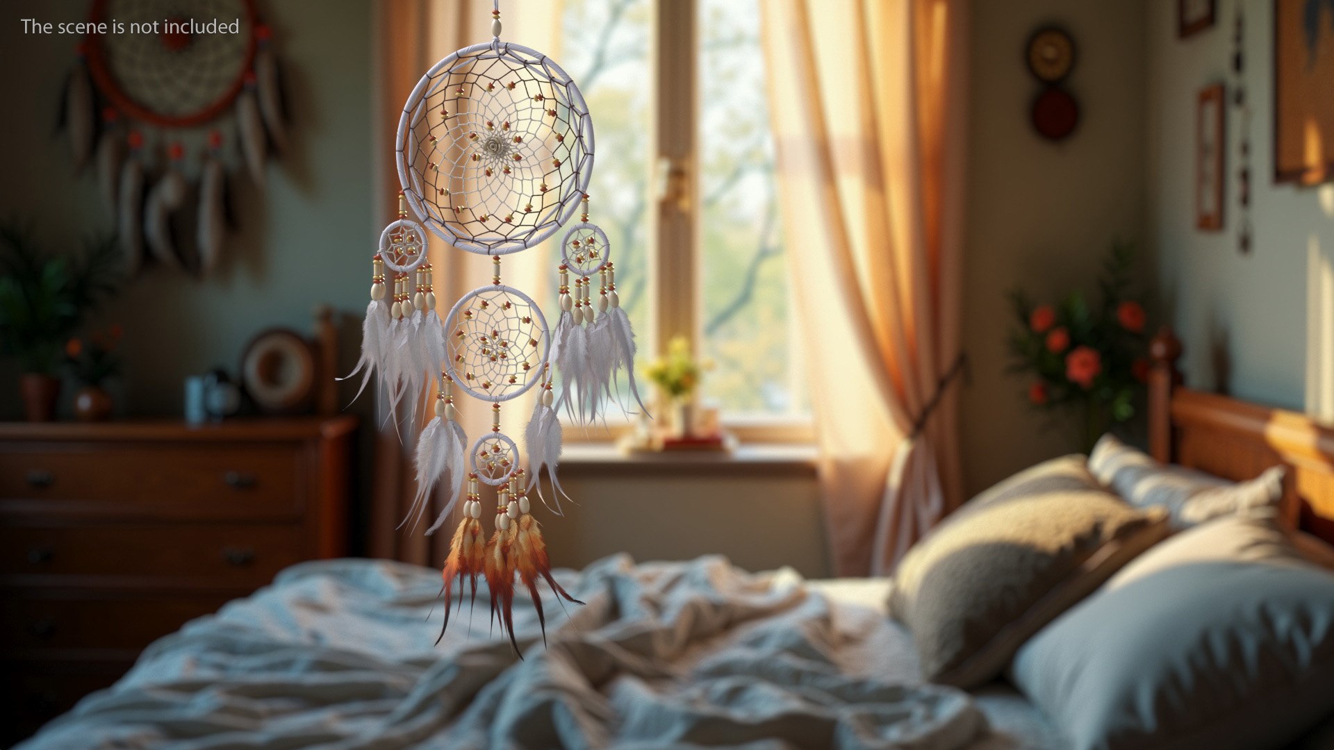 Dreamcatcher With Feathers And Beads Five Rings 3D Model - TurboSquid 2339184
