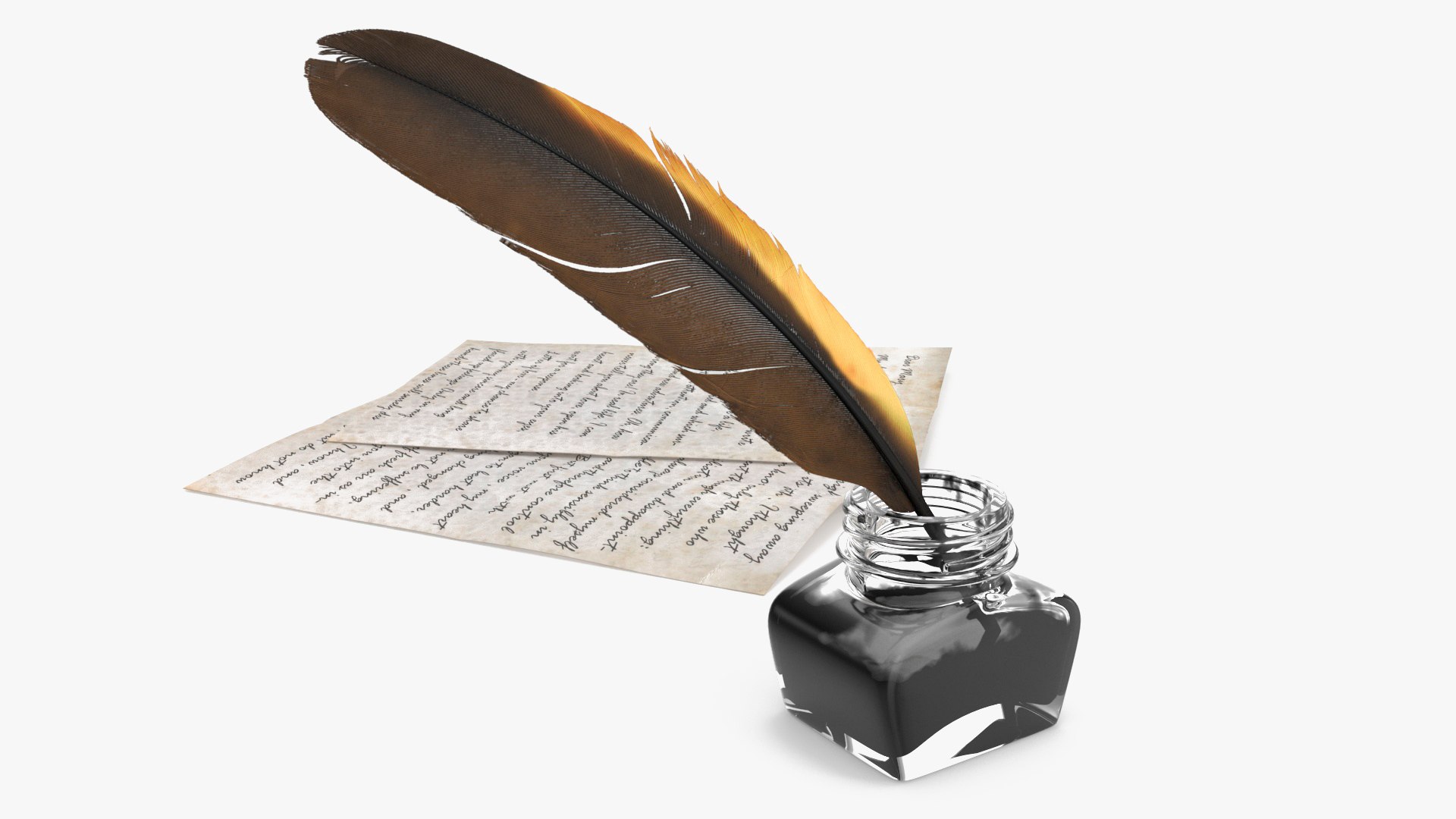 Old Letter with Quill Dark Feather Ink Set 3D model - TurboSquid 2131298