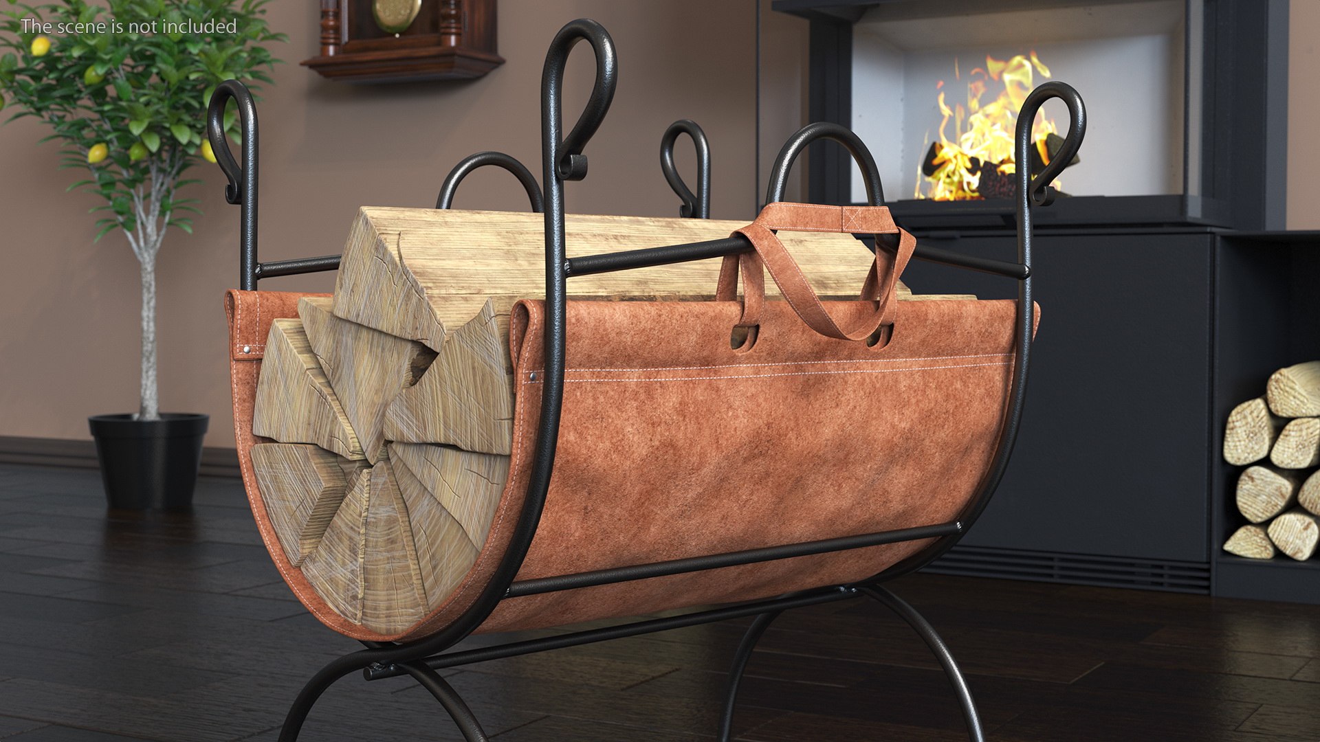 Log Rack With Leather Sling Brown 3D Model - TurboSquid 1812078