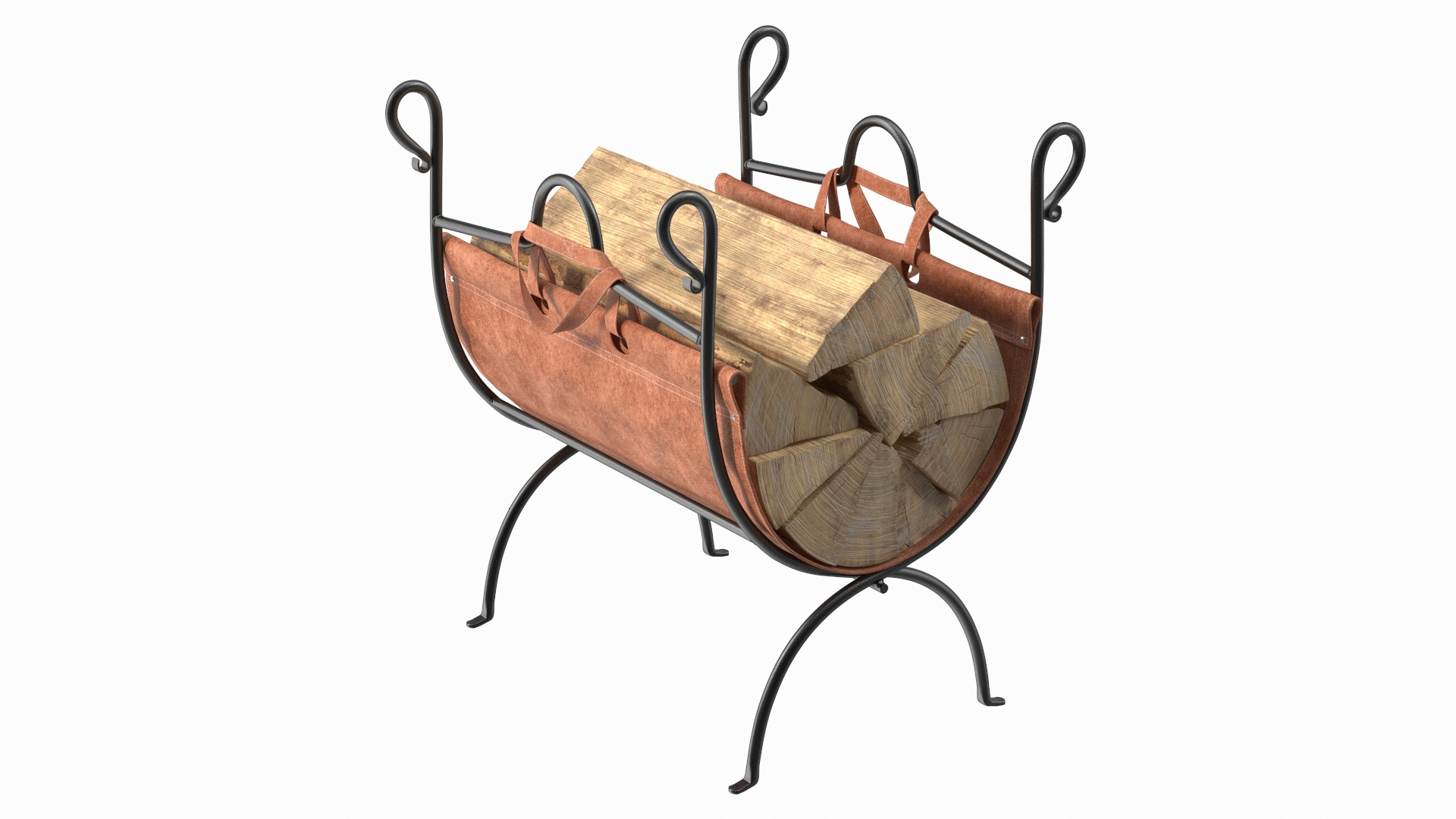 Log Rack With Leather Sling Brown 3D Model - TurboSquid 1812078