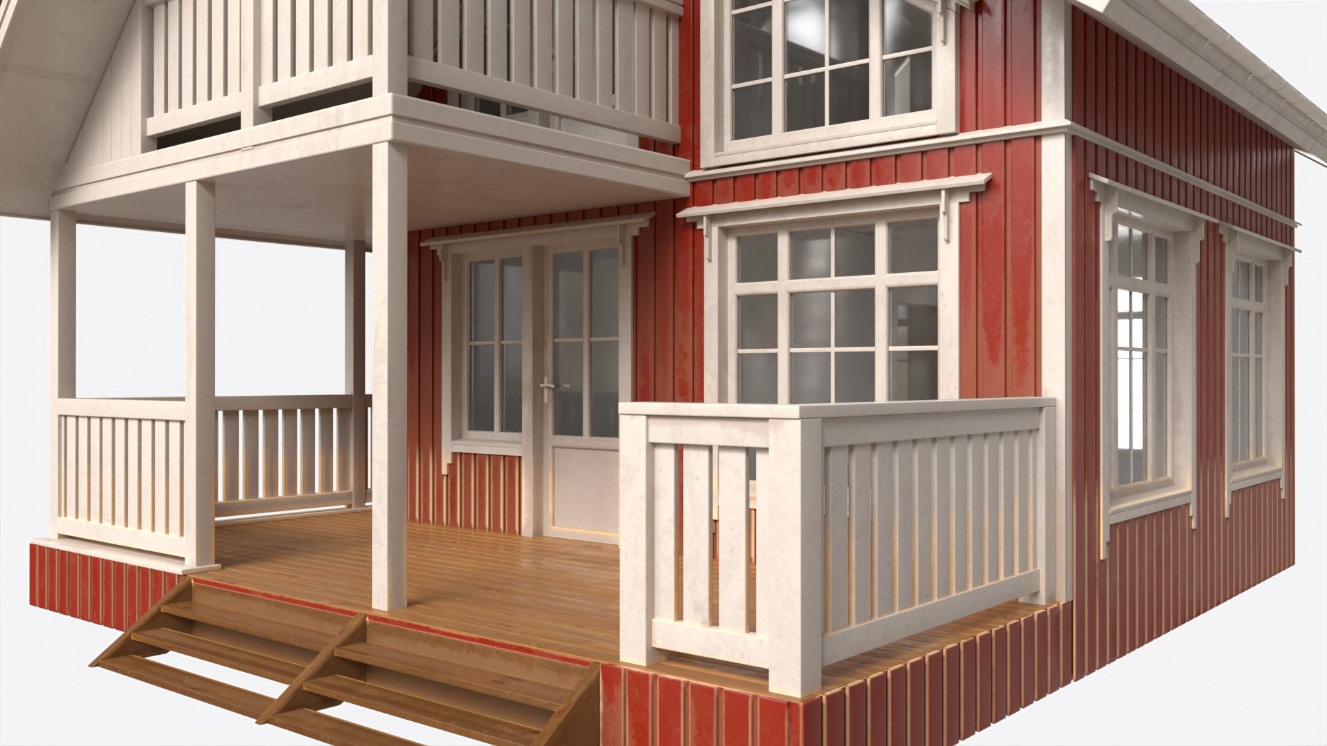 Classic Wooden Two Level House With Terrace 3D Model - TurboSquid 2055471