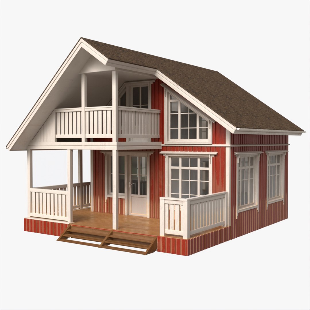 Classic Wooden Two Level House With Terrace 3D Model - TurboSquid 2055471