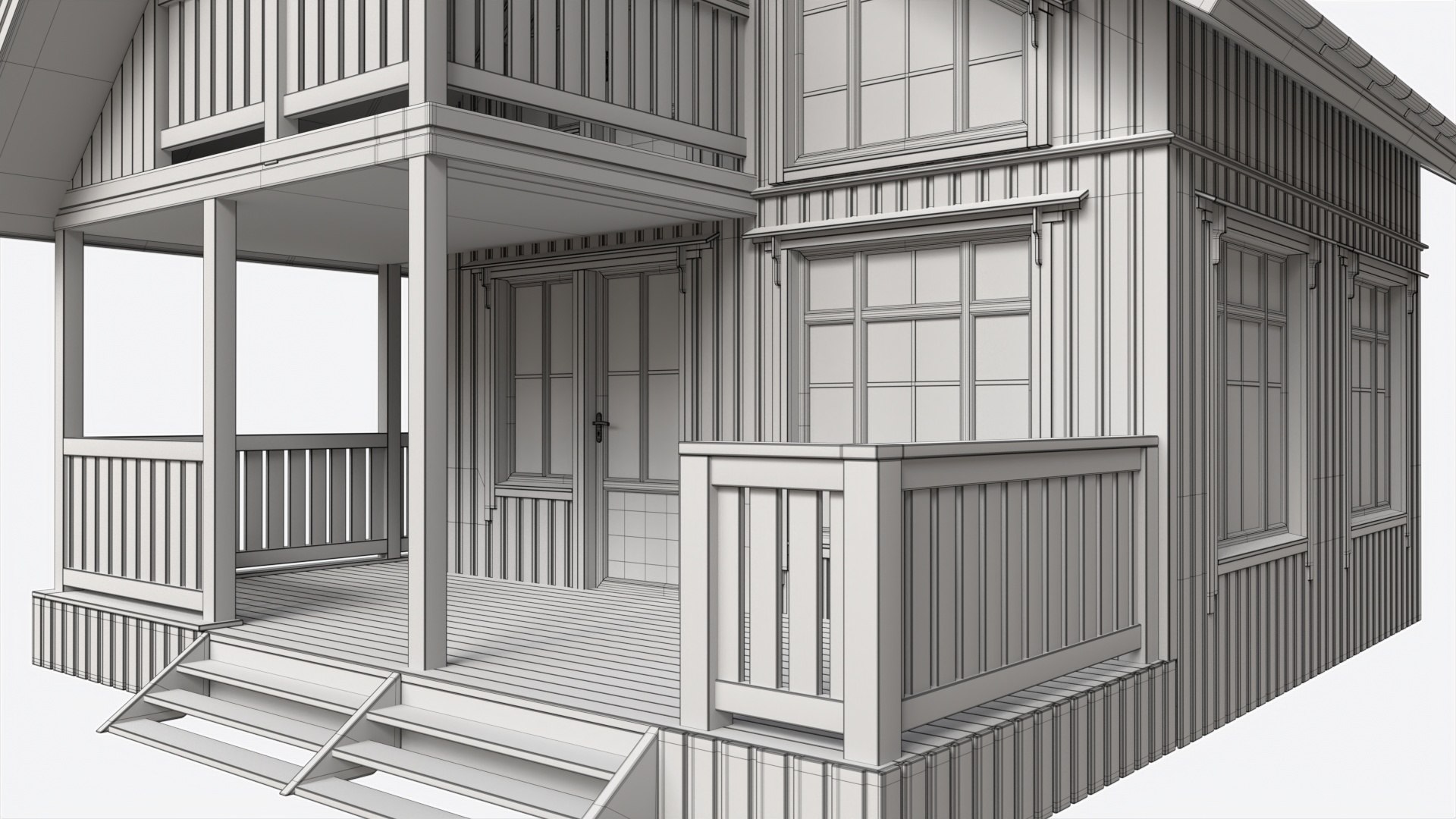 Classic Wooden Two Level House With Terrace 3D Model - TurboSquid 2055471