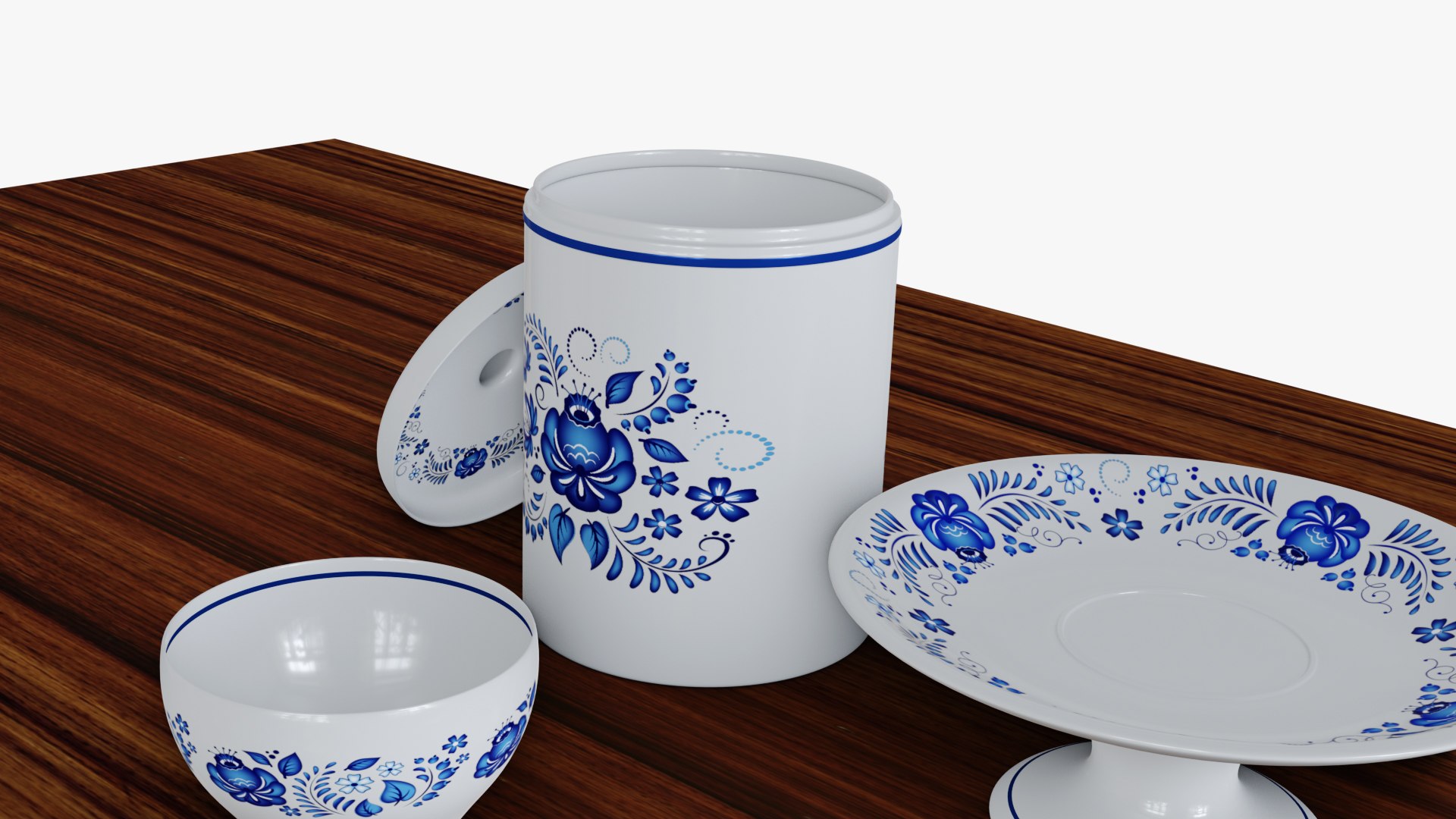 3D Set Of Porcelain Dishes With Gzhel Blue Painting Model - TurboSquid ...