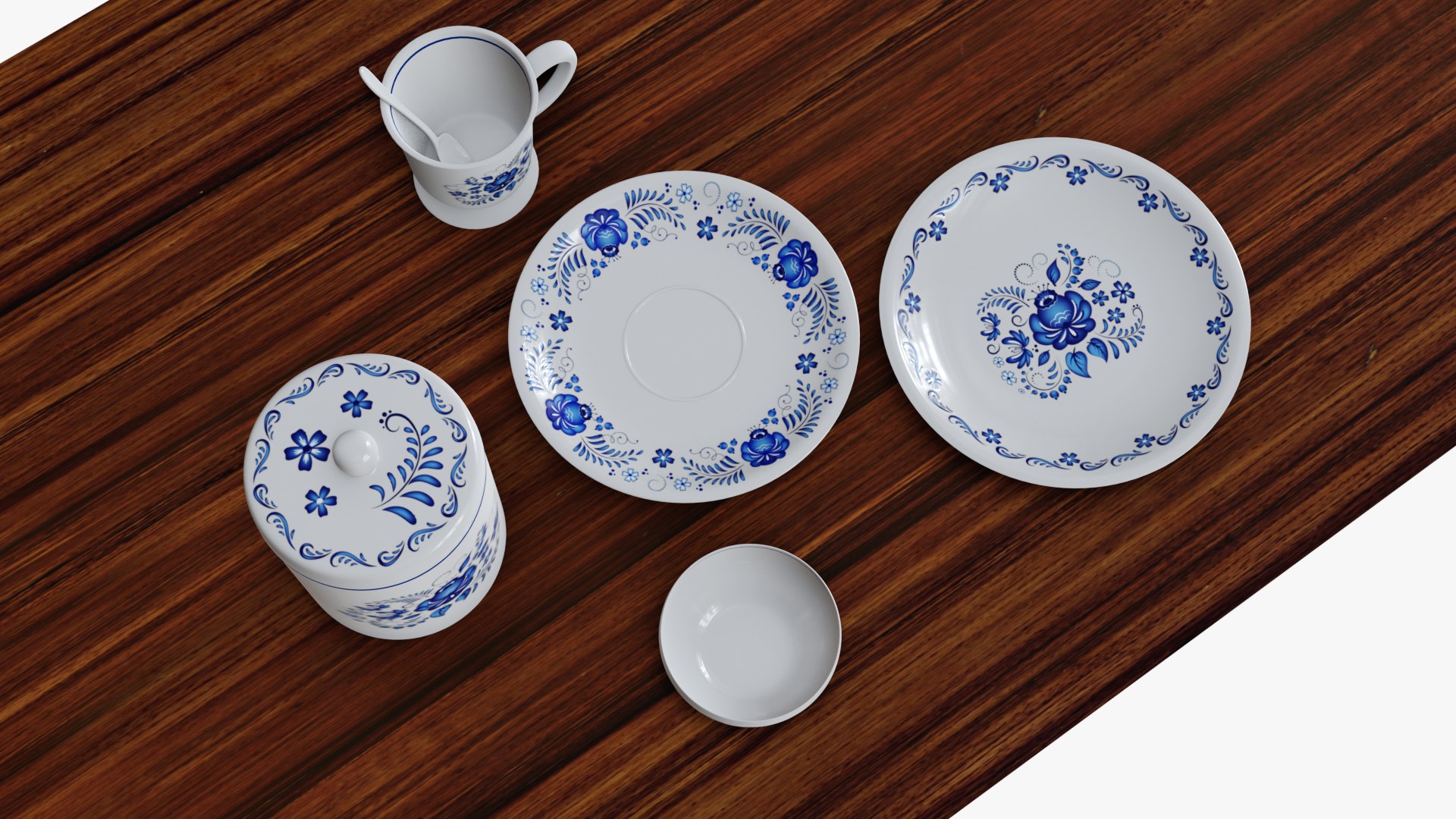 3D Set Of Porcelain Dishes With Gzhel Blue Painting Model - TurboSquid ...