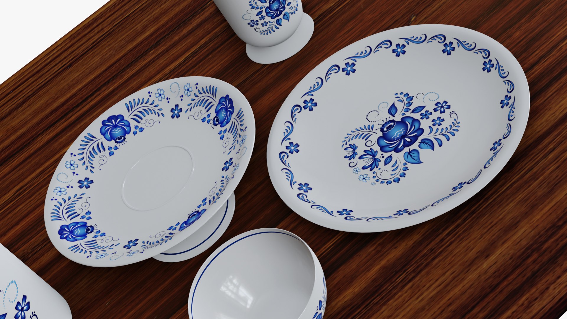 3D Set Of Porcelain Dishes With Gzhel Blue Painting Model - TurboSquid ...