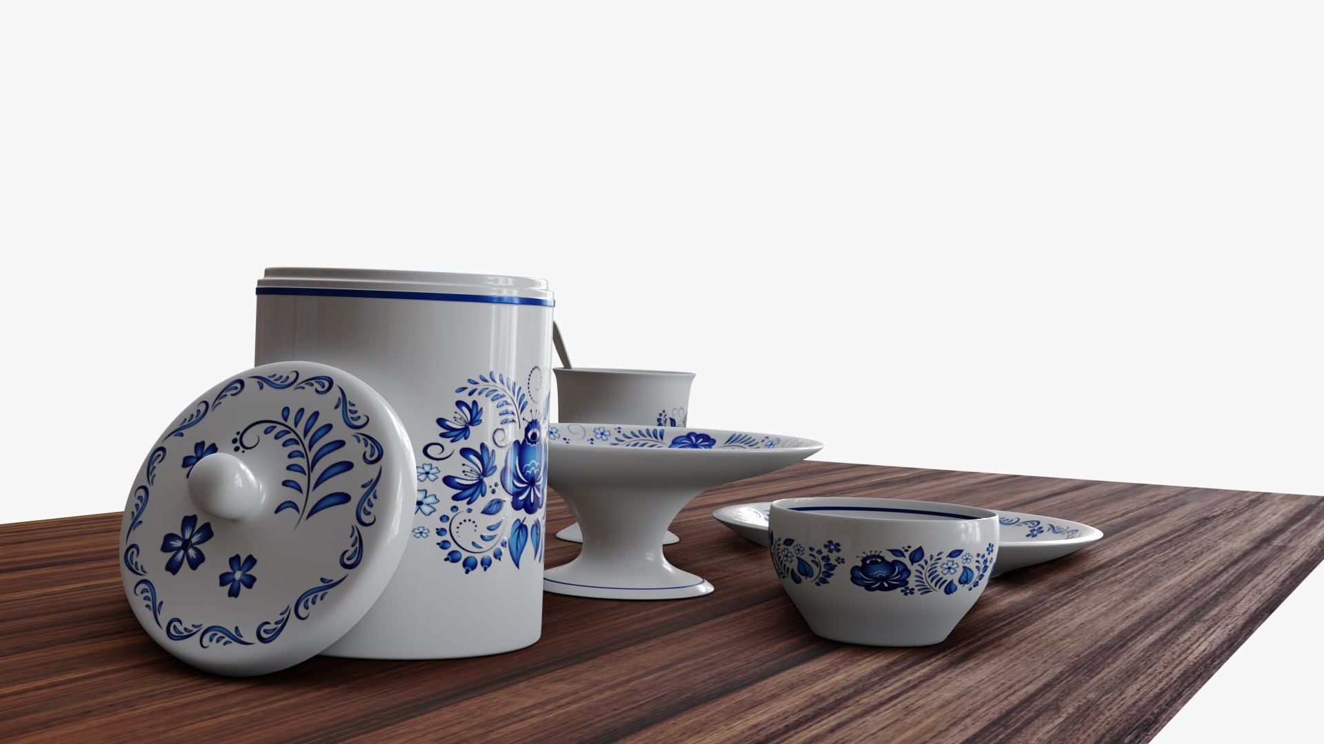3D Set Of Porcelain Dishes With Gzhel Blue Painting Model - TurboSquid ...