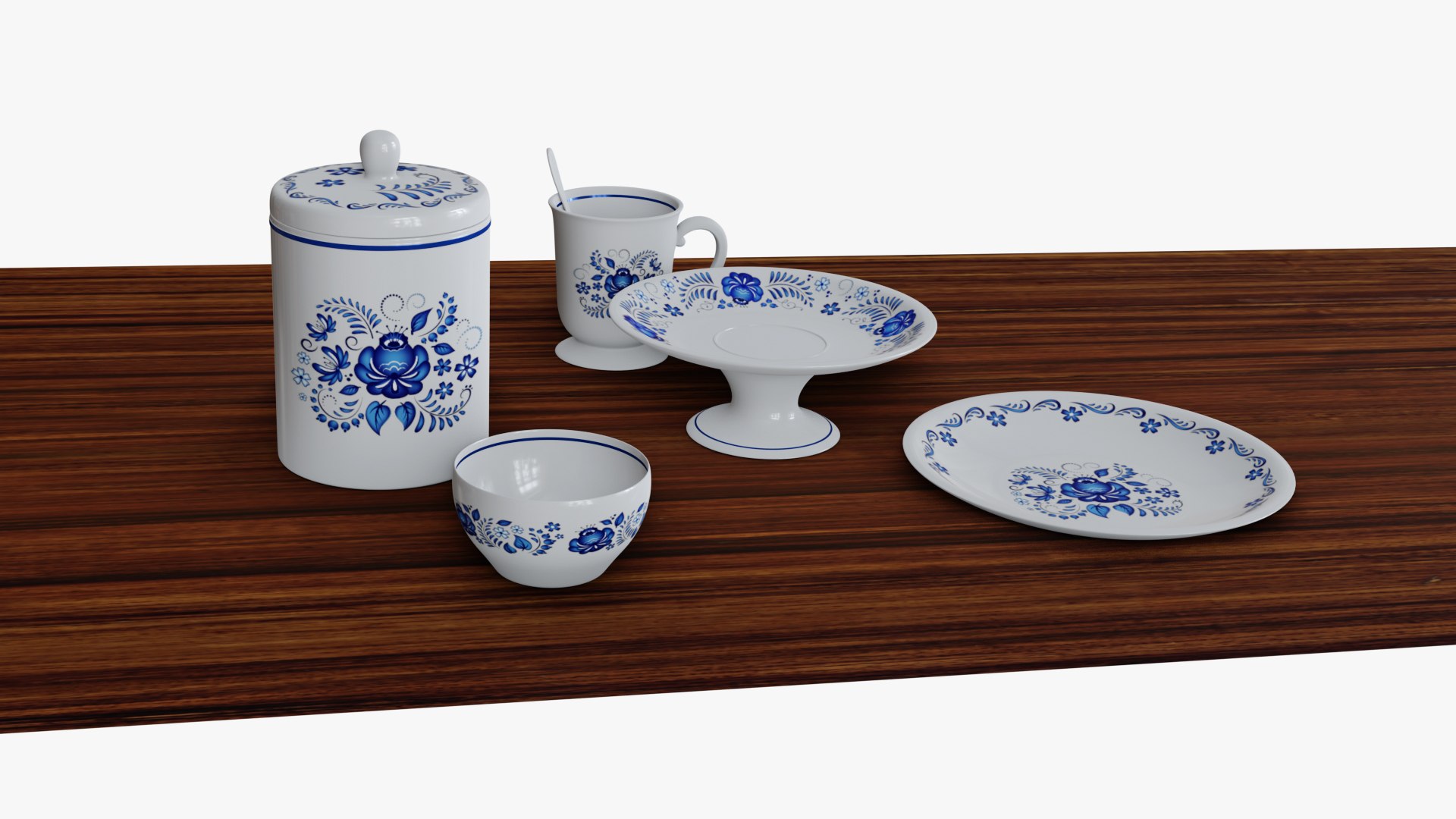 3D Set Of Porcelain Dishes With Gzhel Blue Painting Model - TurboSquid ...