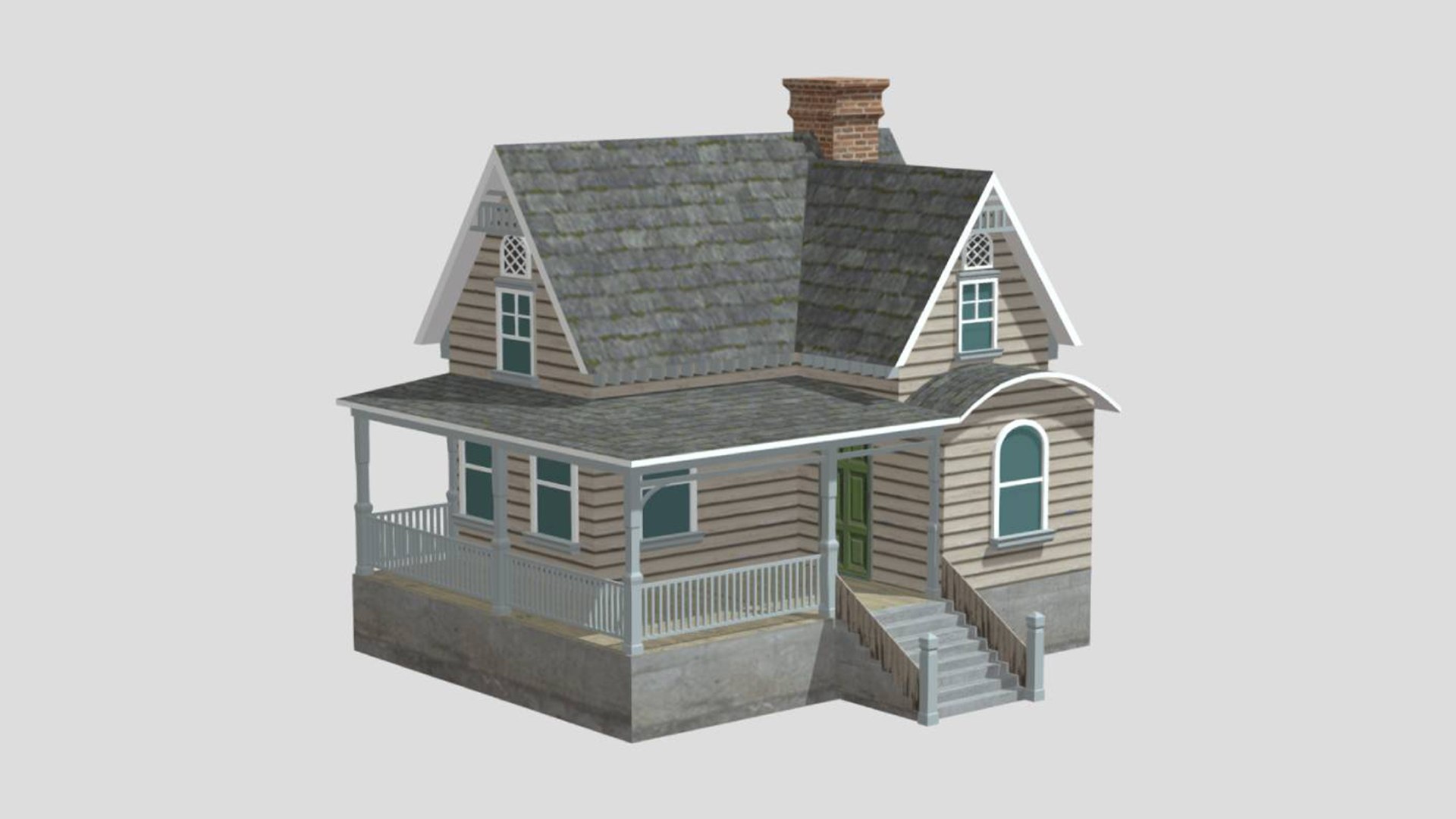 3D American Style Cottage - Town House Model - TurboSquid 2069375
