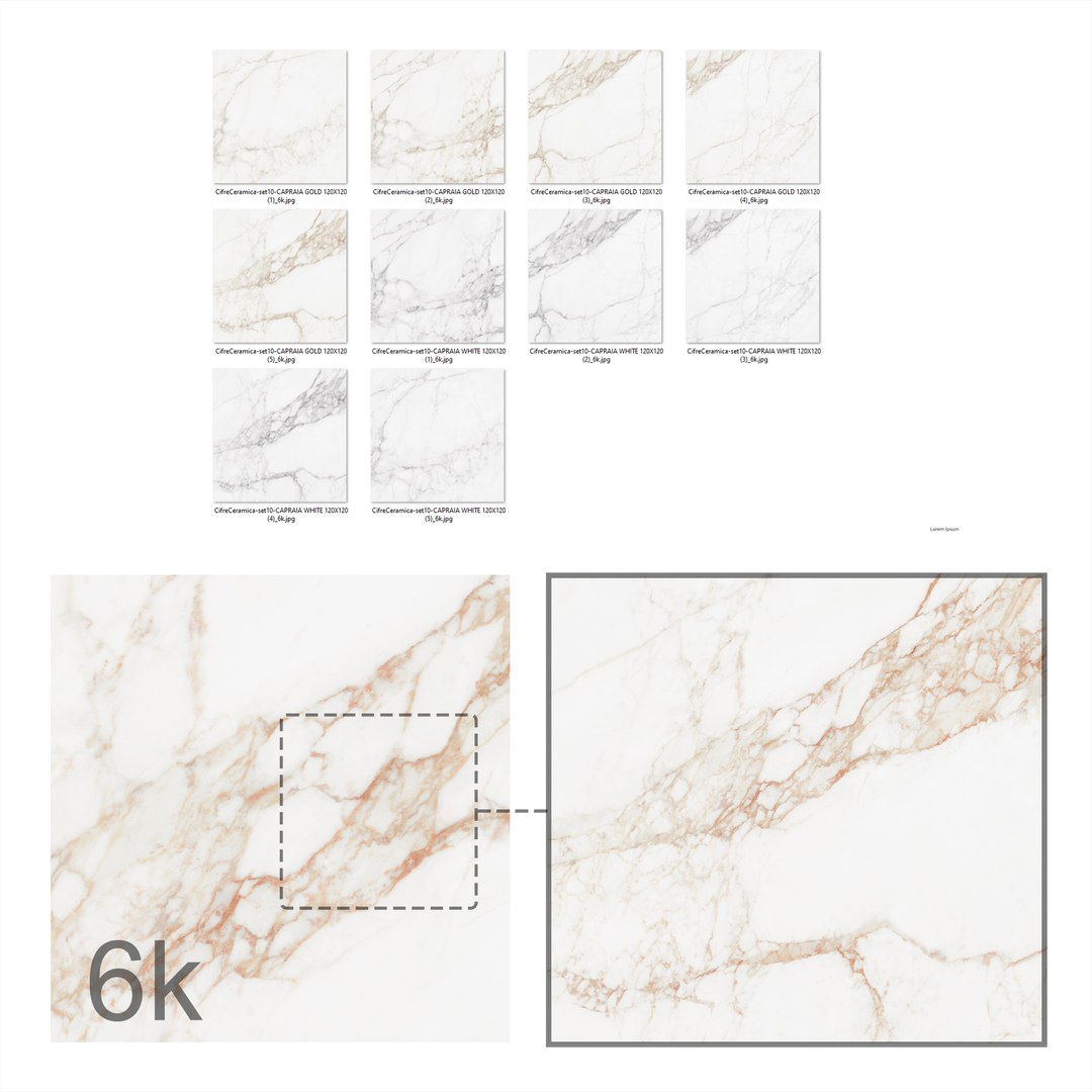 3D Cifre Ceramica Set 10 - Capraia Marble Bundle - Gold And White - 6k Textures - TurboSquid 2398290