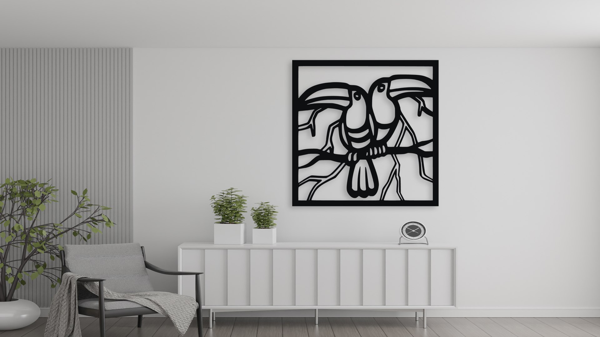 modèle 3D de Décoration murale avec deux toucans sur une branche ...