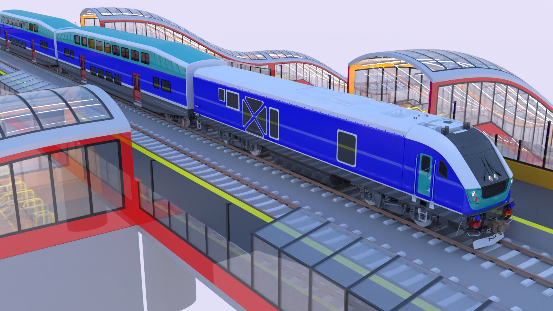 3D Station With BiLevel Train V - TurboSquid 2318582