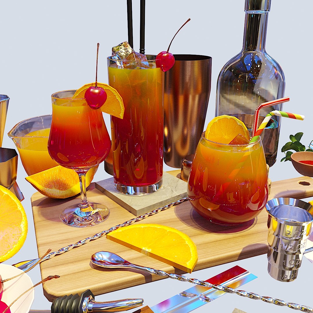 3D cocktail set tequila sunrise - TurboSquid 1679542