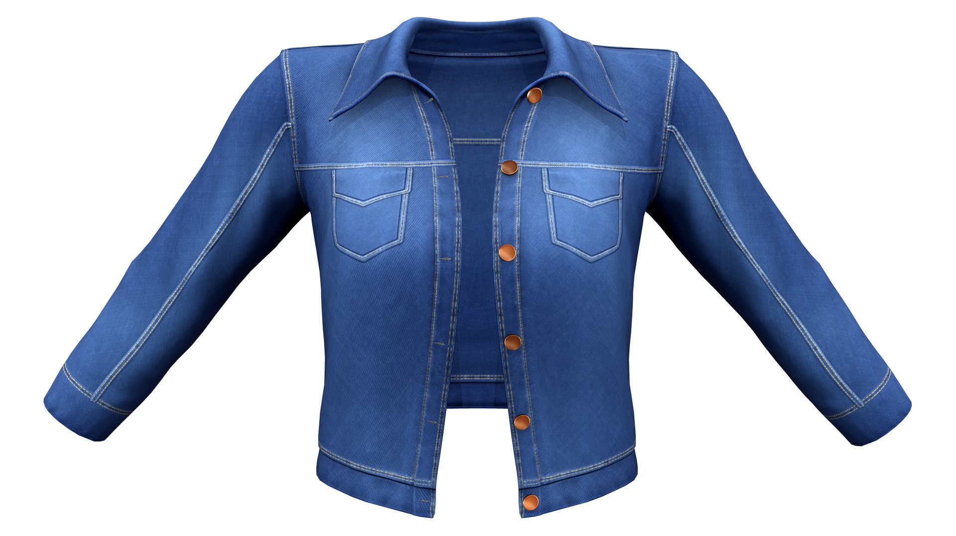 3D Model Unbuttoned Denim Crop Jacket - TurboSquid 1984452