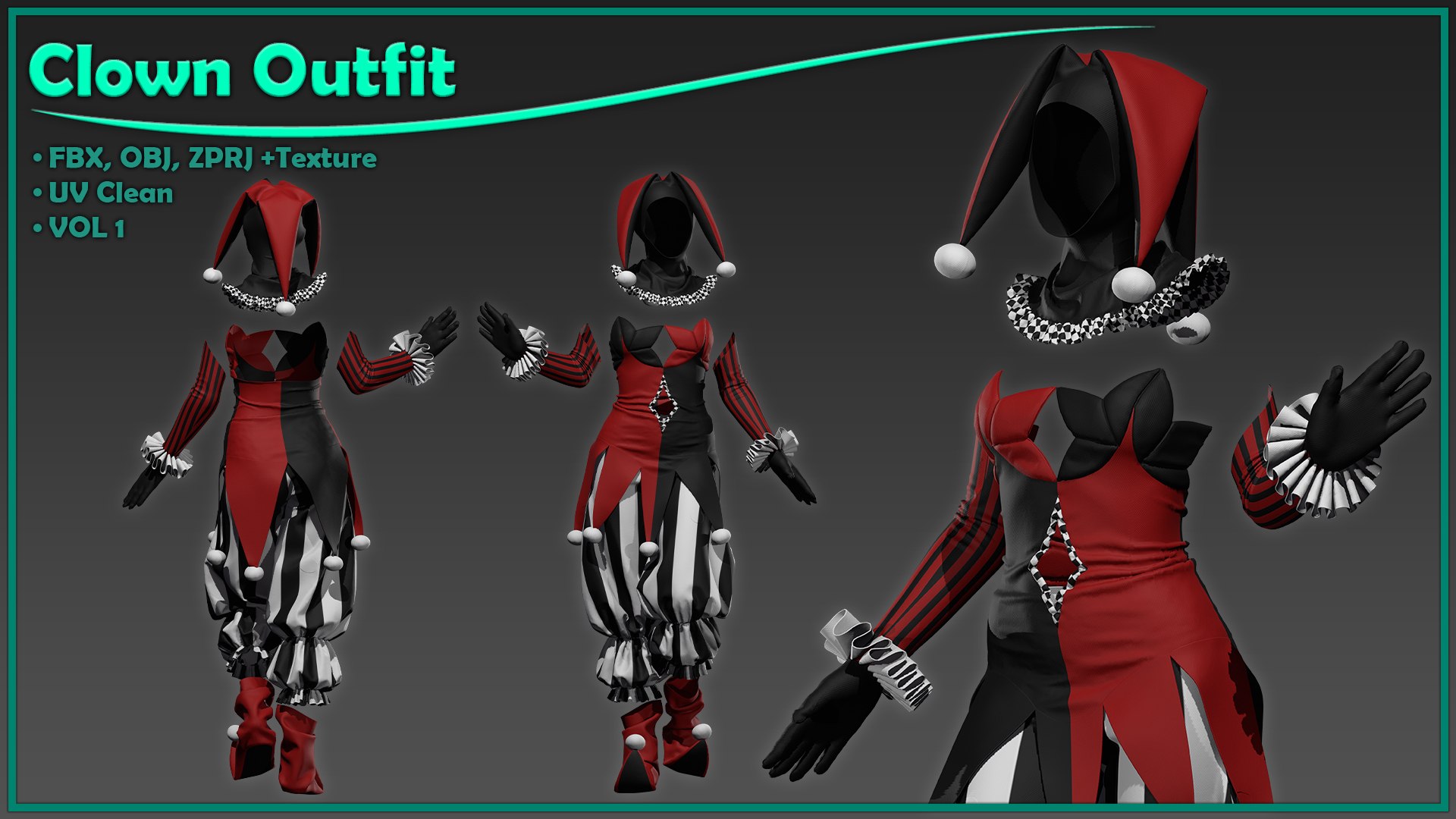 3D Female Clown Or Circus Outfit With Texture Model - TurboSquid 2302807