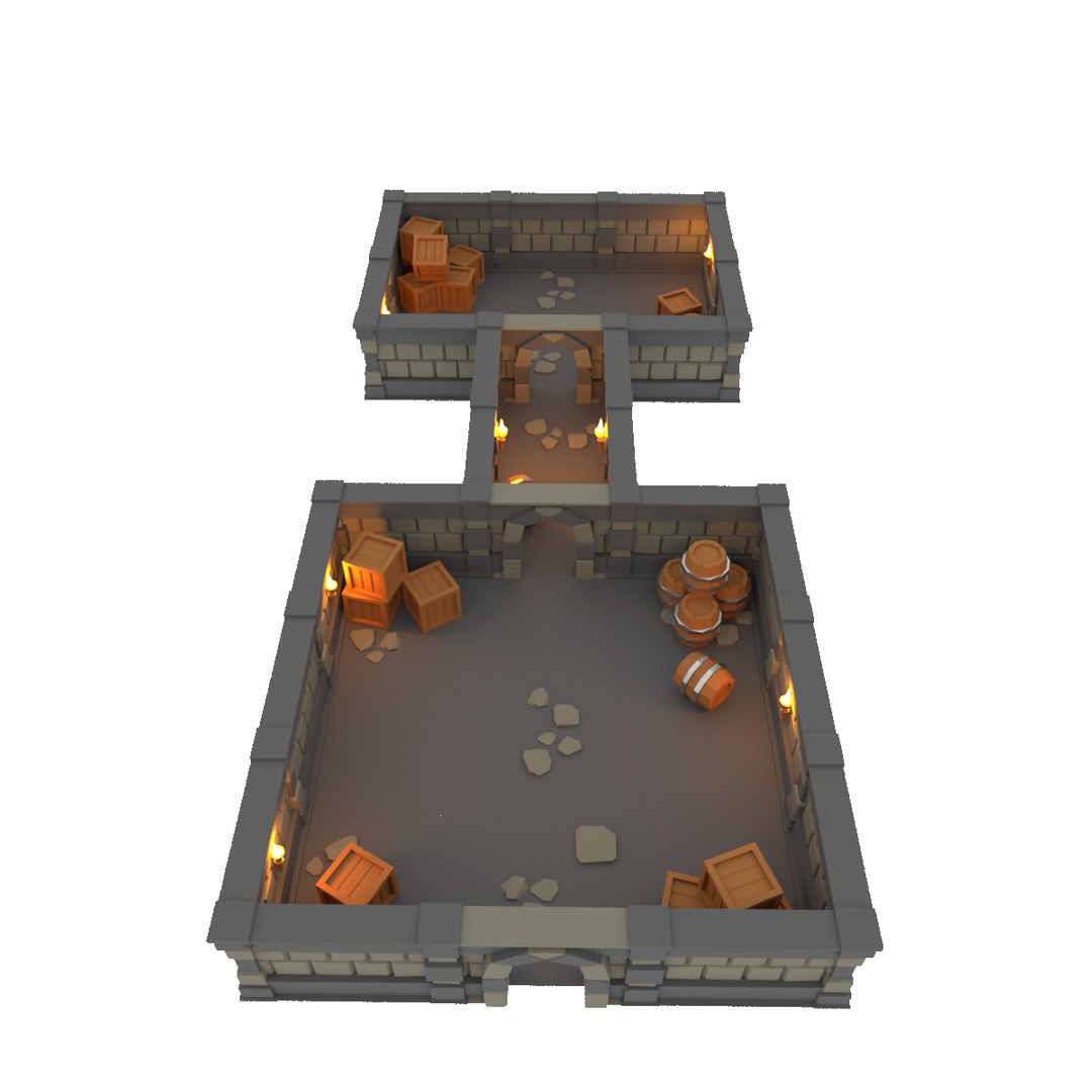 3D Low Poly Dungeon Barrels Boxes and Torches Low-poly 3D model ...
