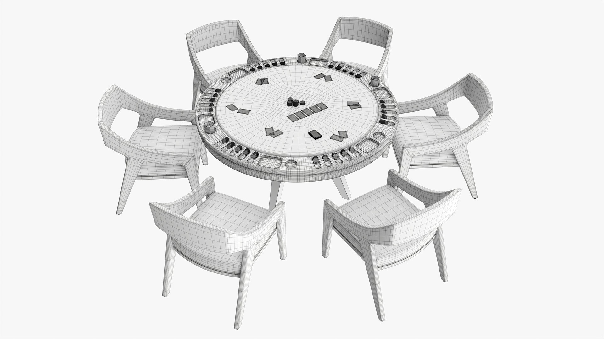 3D Model Poker Table Round With Chairs Full Set - TurboSquid 2166696