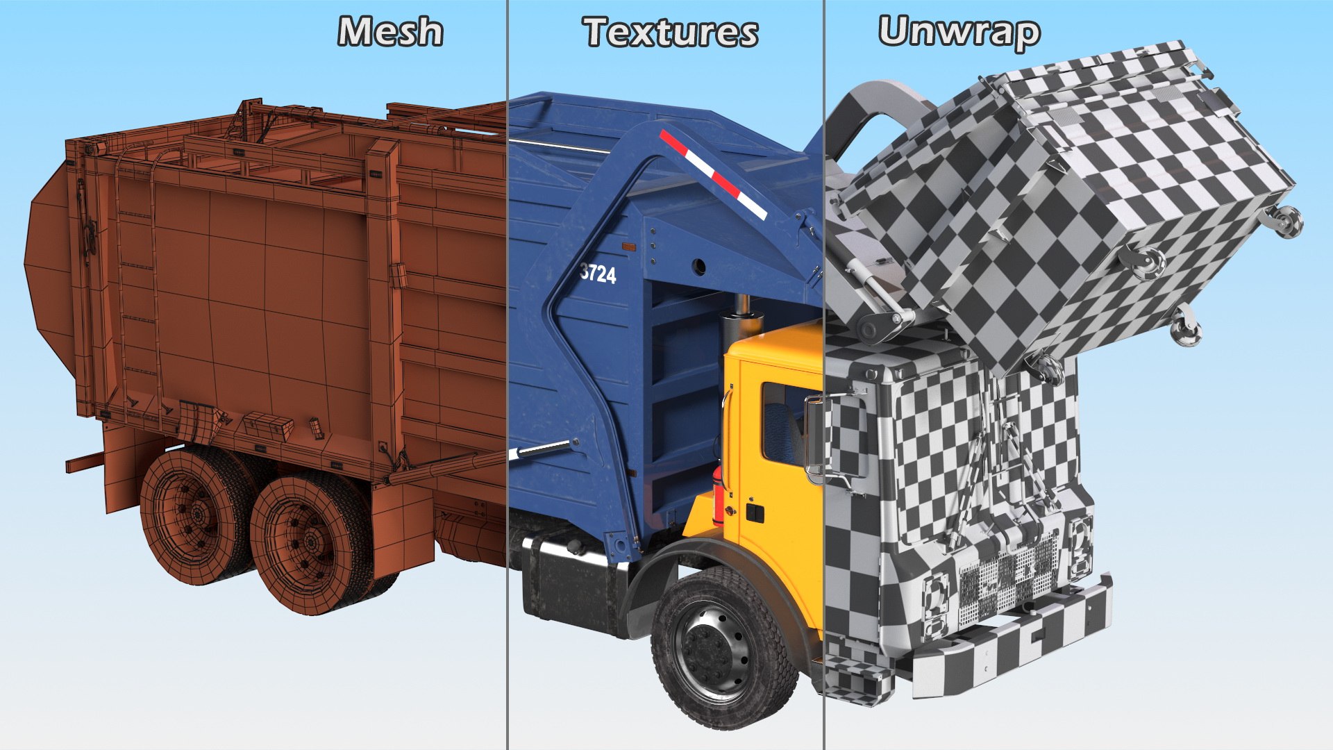 Mack Garbage Truck with Dumpster Blue Rigged for Maya model ...