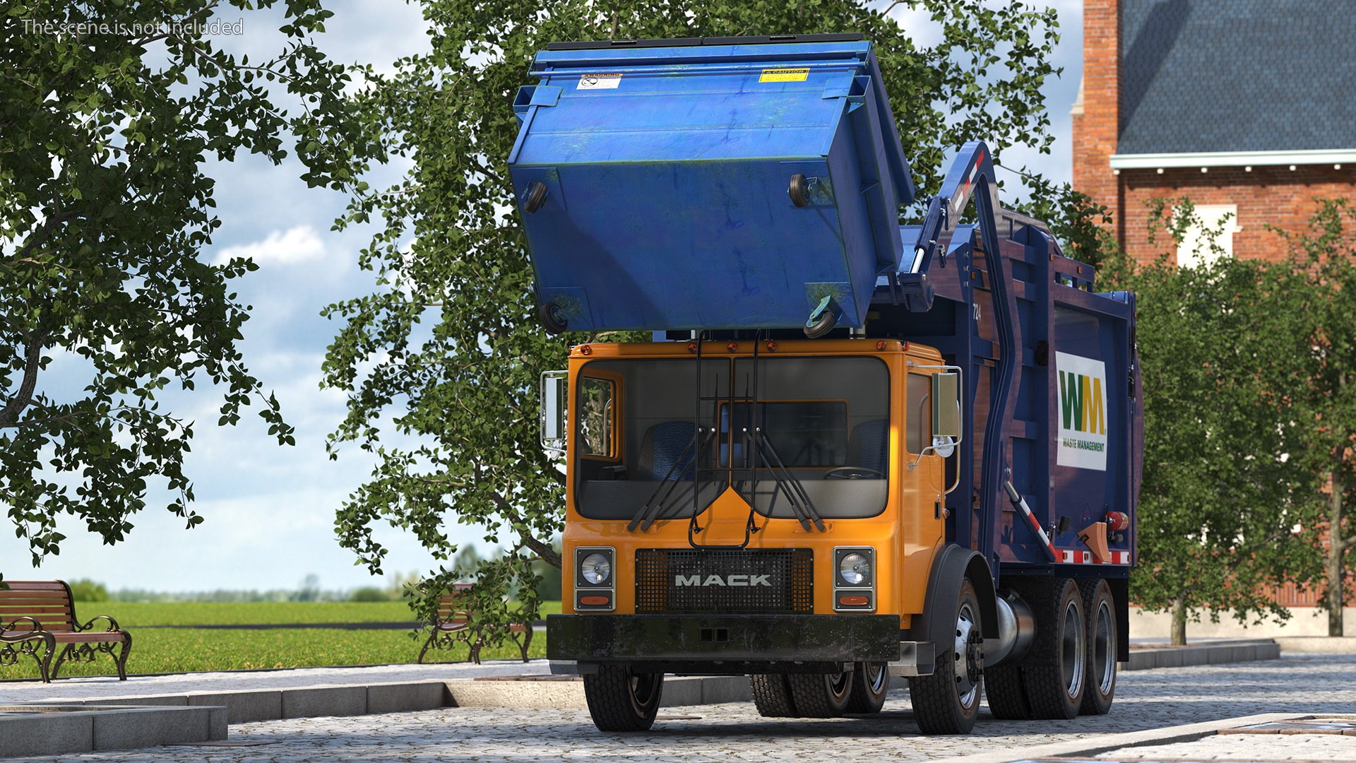 Mack Garbage Truck with Dumpster Blue Rigged for Maya model ...