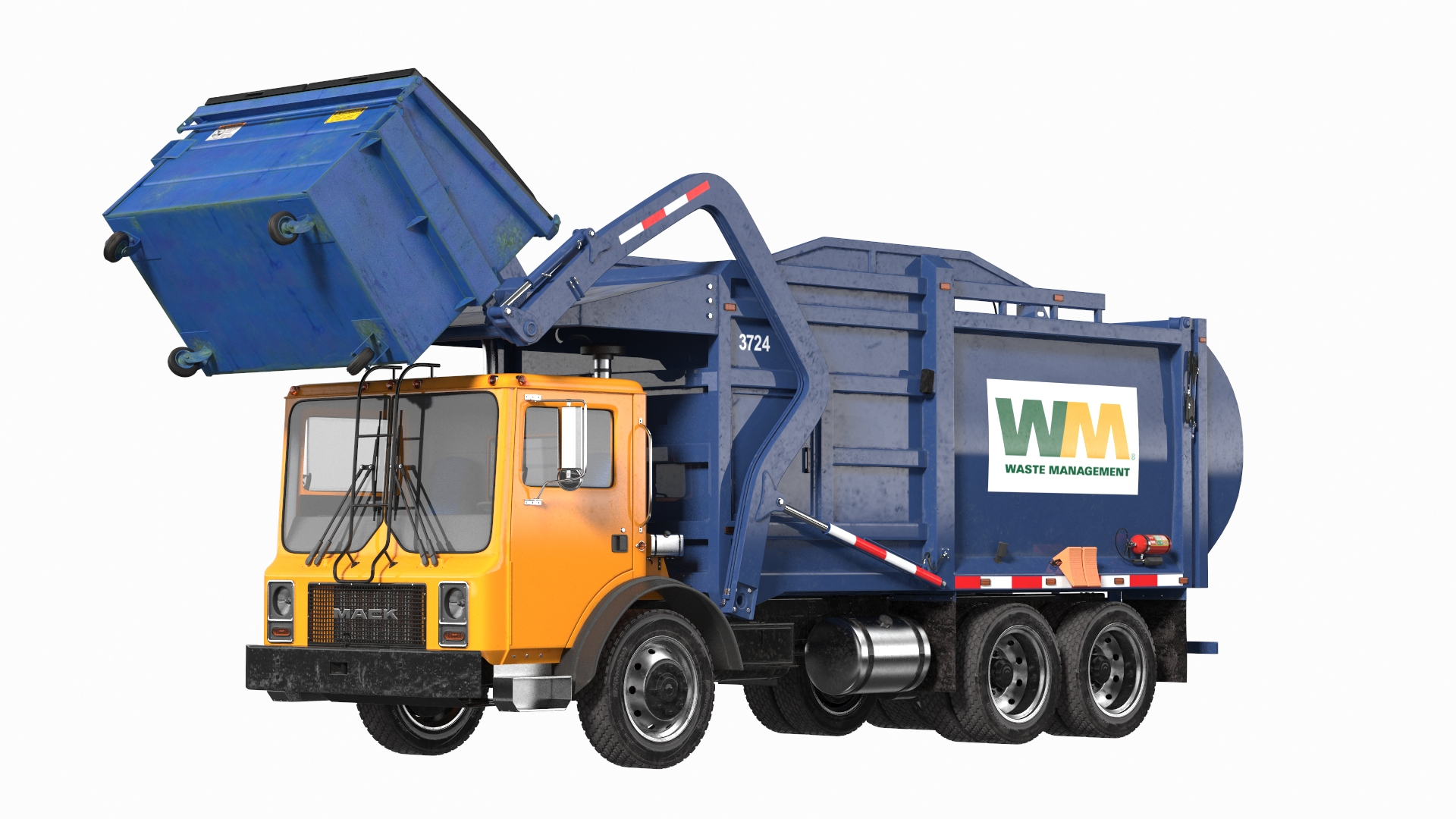 Mack Garbage Truck With Dumpster Blue Rigged For Maya Model - TurboSquid 2062664